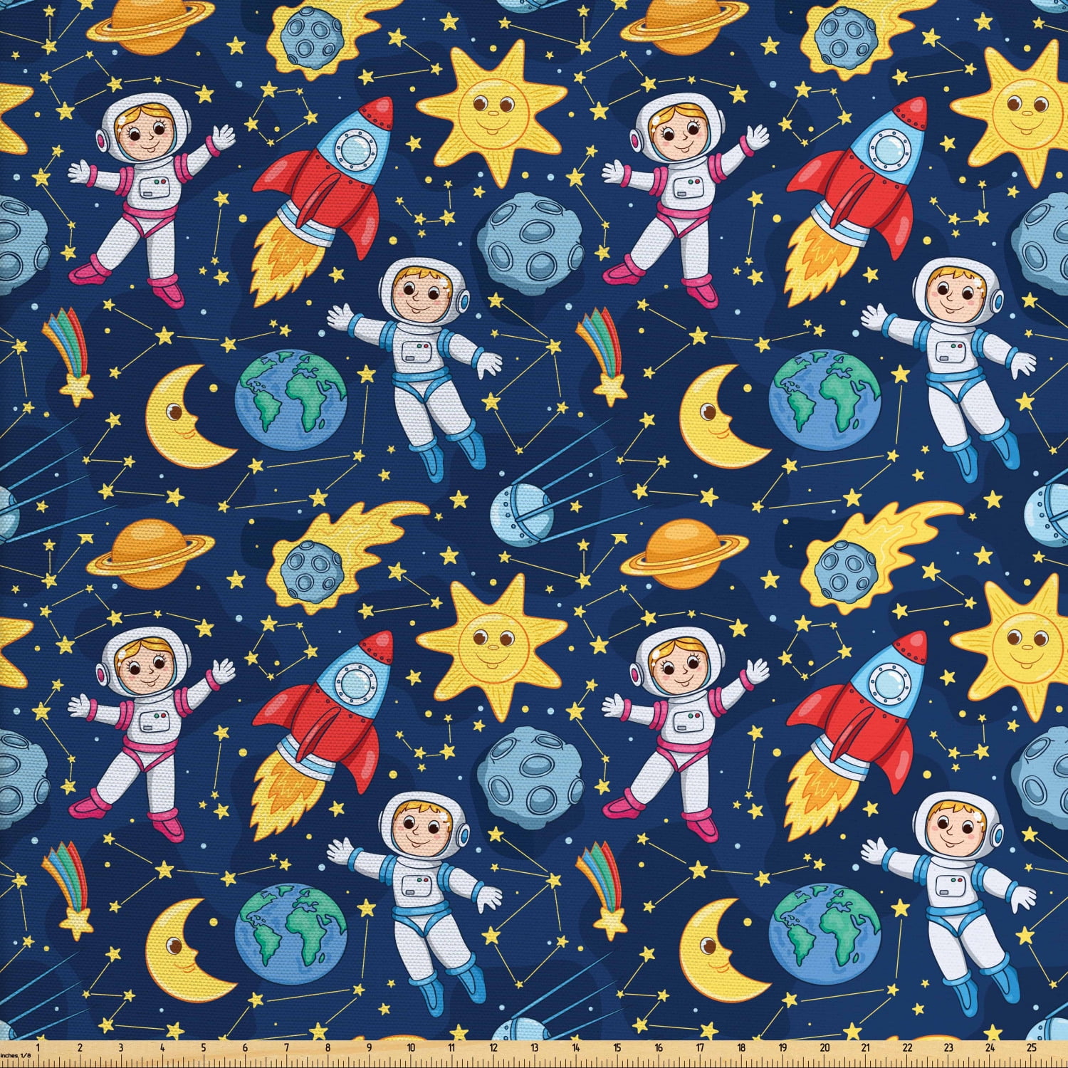 Ambesonne Space Fabric by the Yard Upholstery, Cosmonaut Rocket Saturn ...