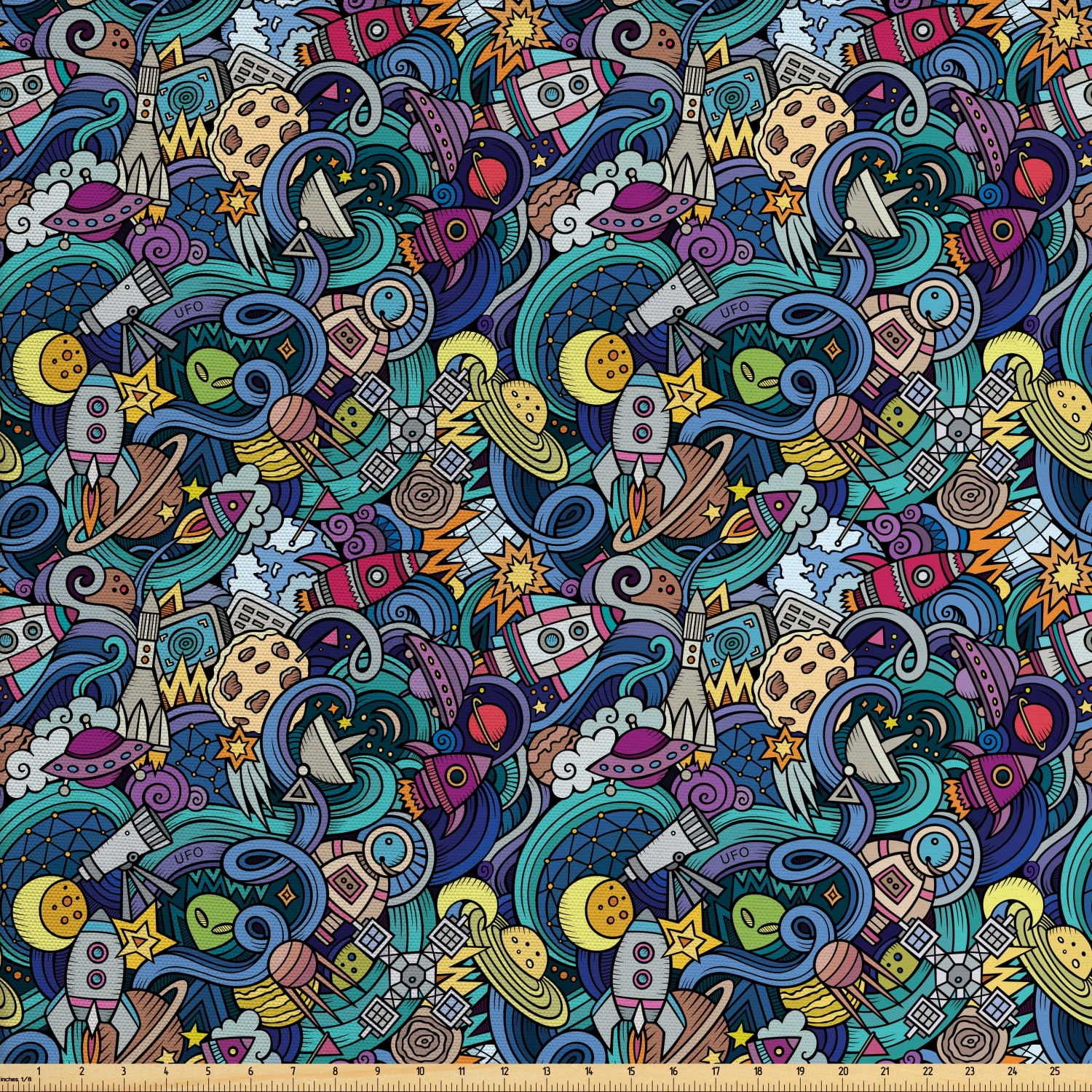 Ambesonne Space Fabric by the Yard Upholstery, Science Fiction Image, 5 ...