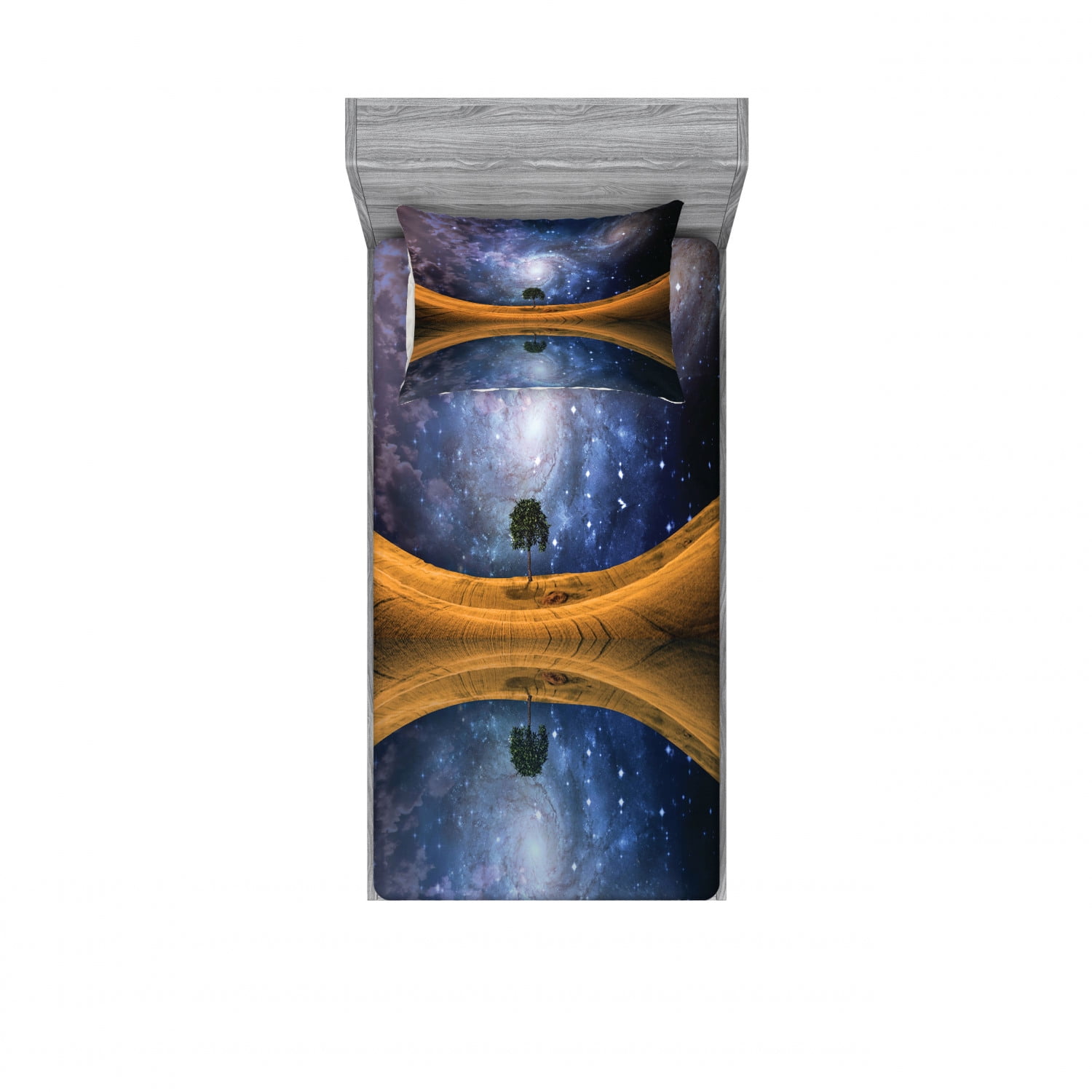 Ambesonne Space Fitted Sheet & Pillow Sham Set, Galaxy with Star ...