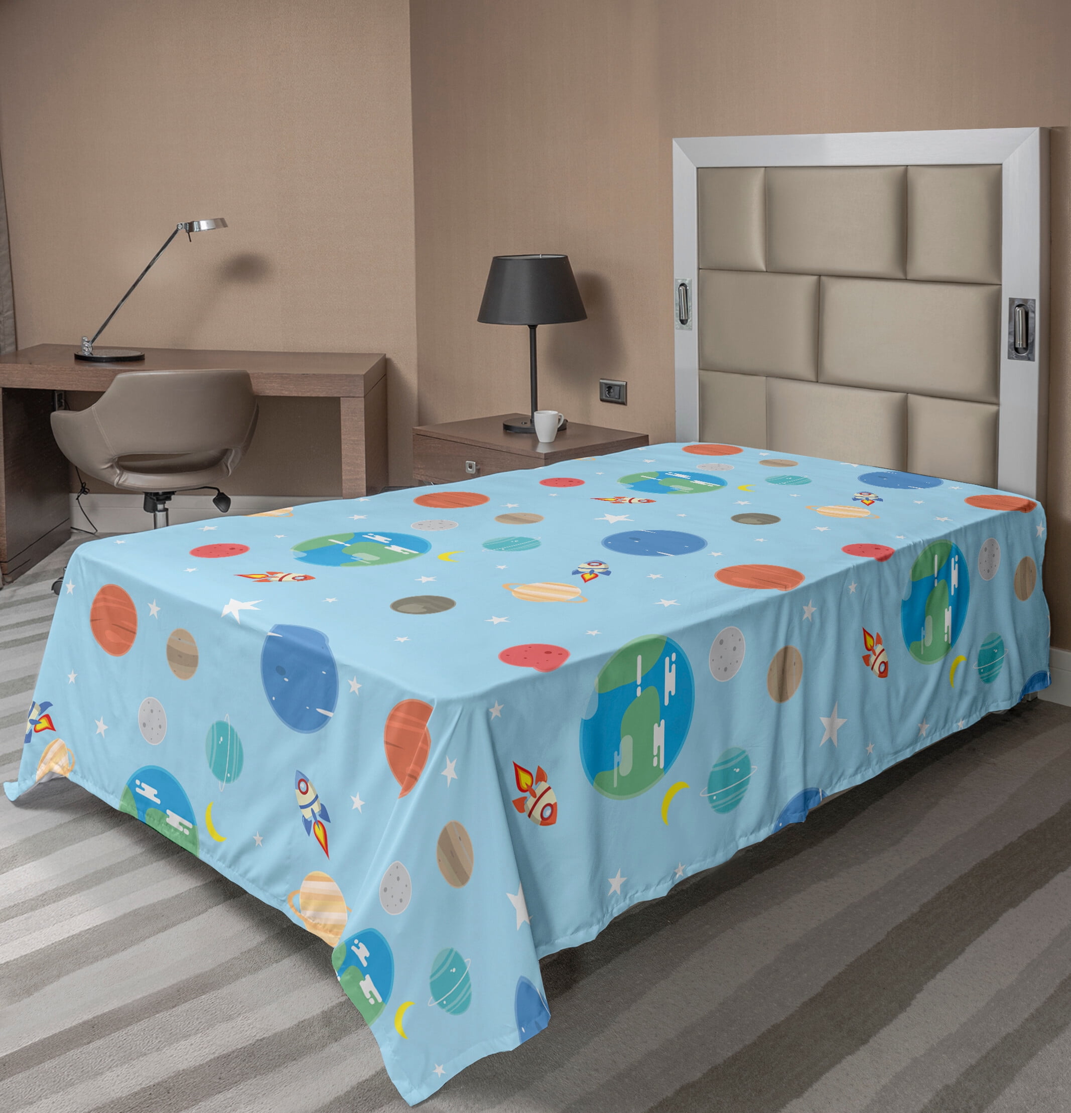 Ambesonne Space Flat Sheet, Colorful Galactic Elements, TwinXL Size ...