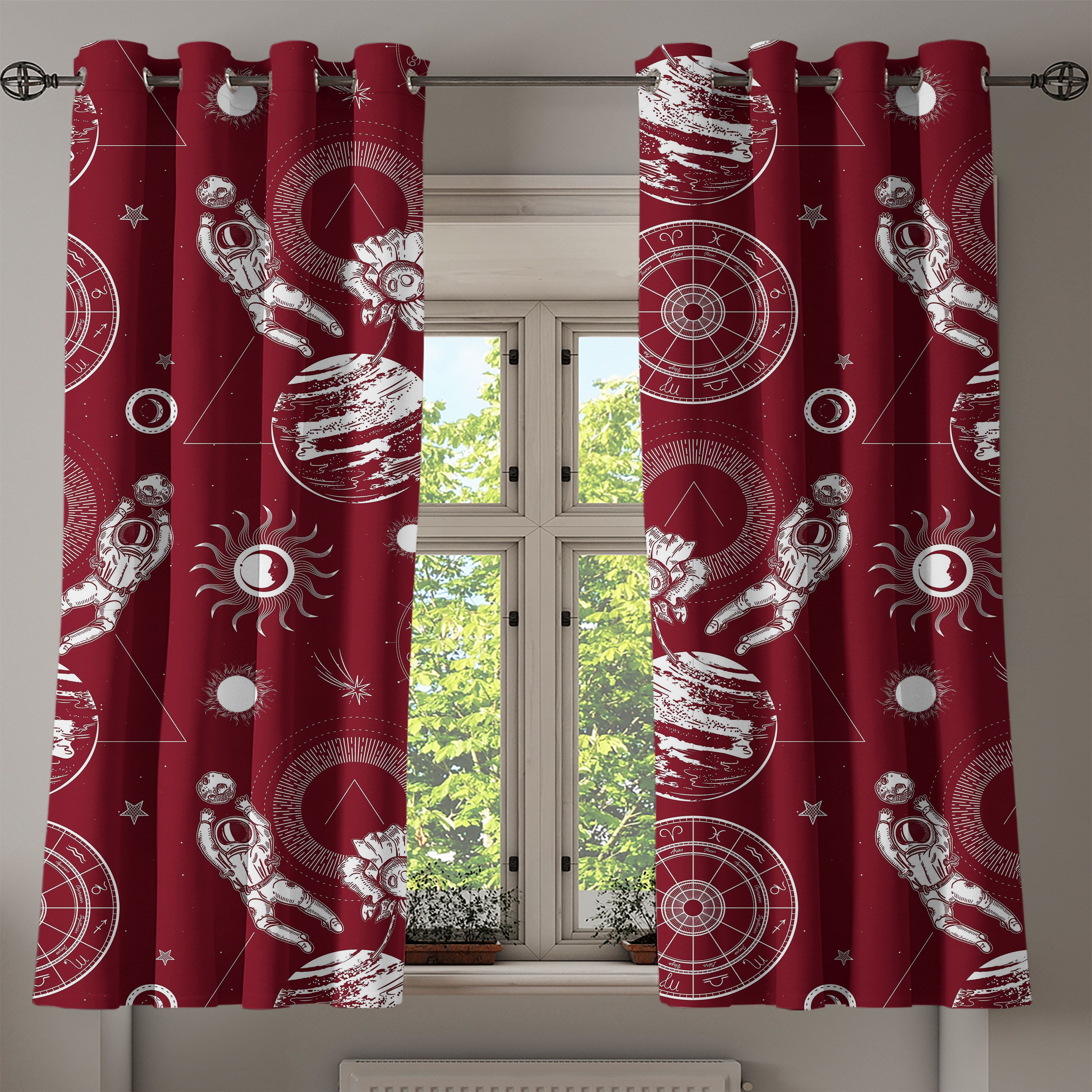 Ambesonne Space Grommet Curtain, Outer Space Astronaut Moon, 50"x60 ...