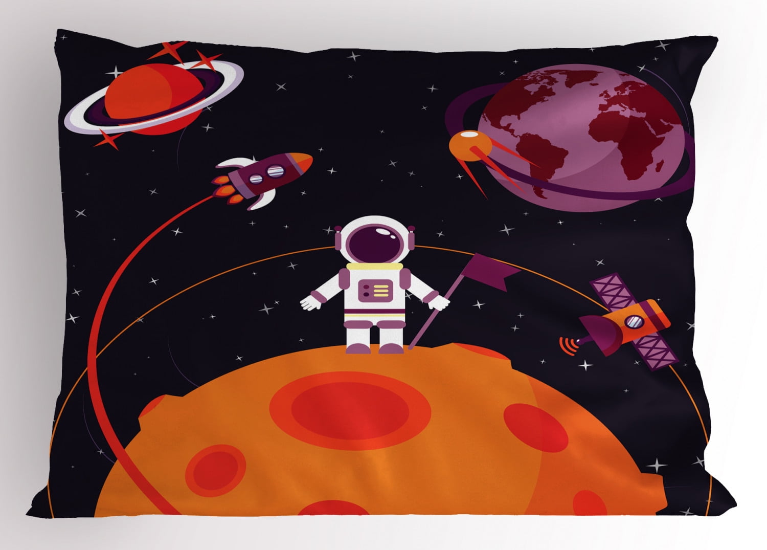 Ambesonne Space Pillow Sham, Astronaut Moon Rockets, 26" X 20 ...