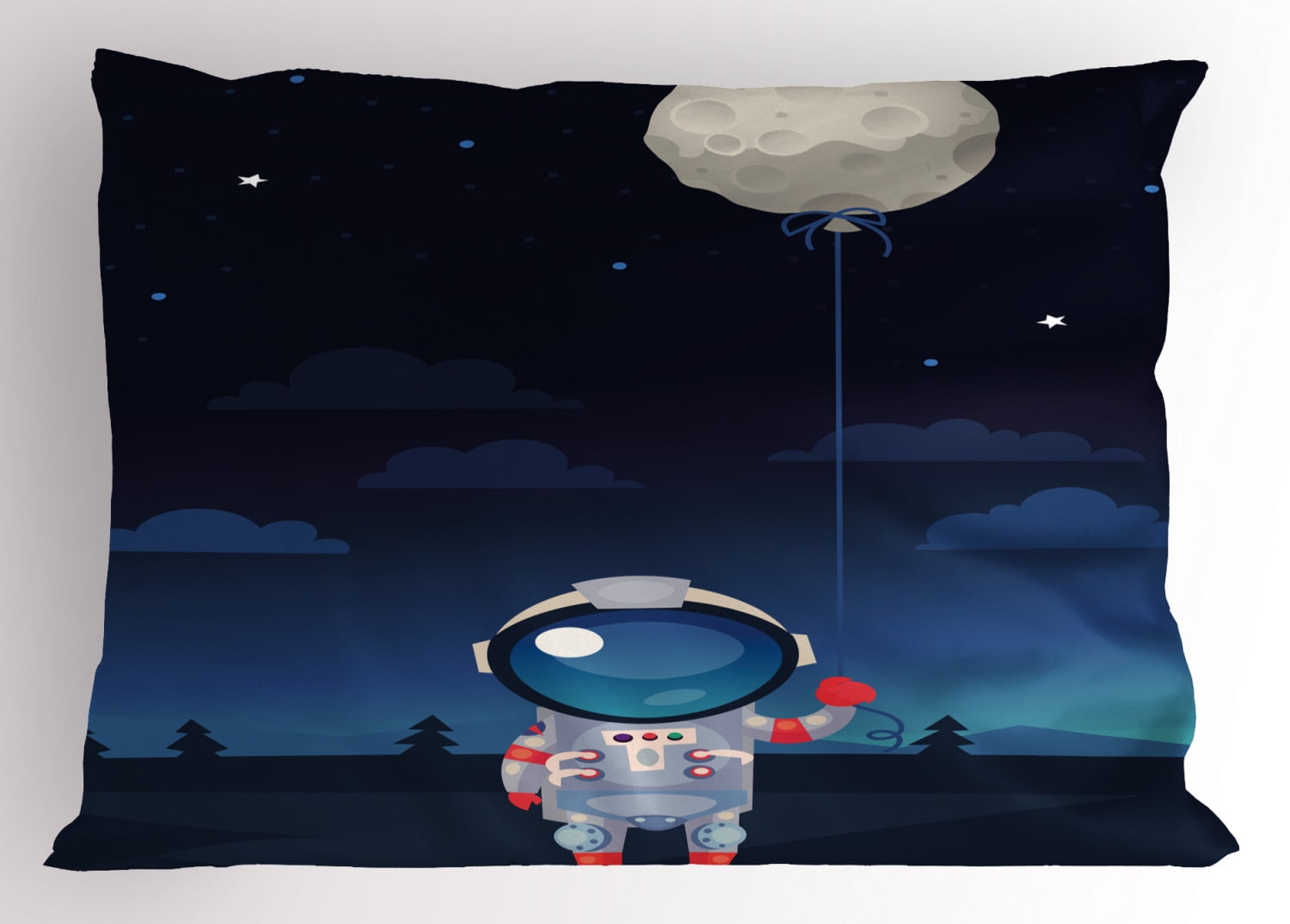 Ambesonne Space Pillow Sham, Astronaut with a Moon, 26" X 20", Indigo ...