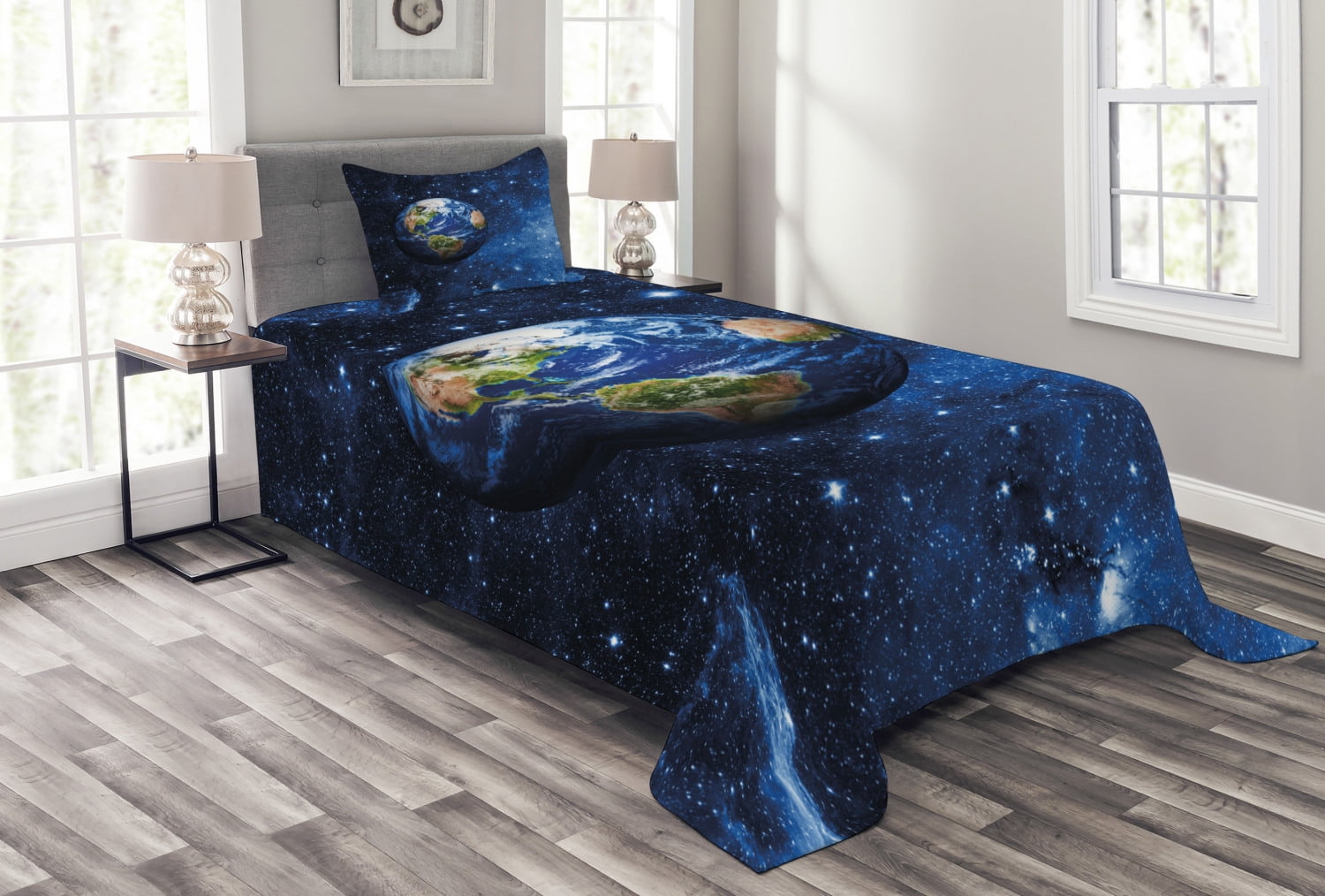 Ambesonne Space Quilted Bedspread Set 2 Pcs, Planet Earth Solar System ...