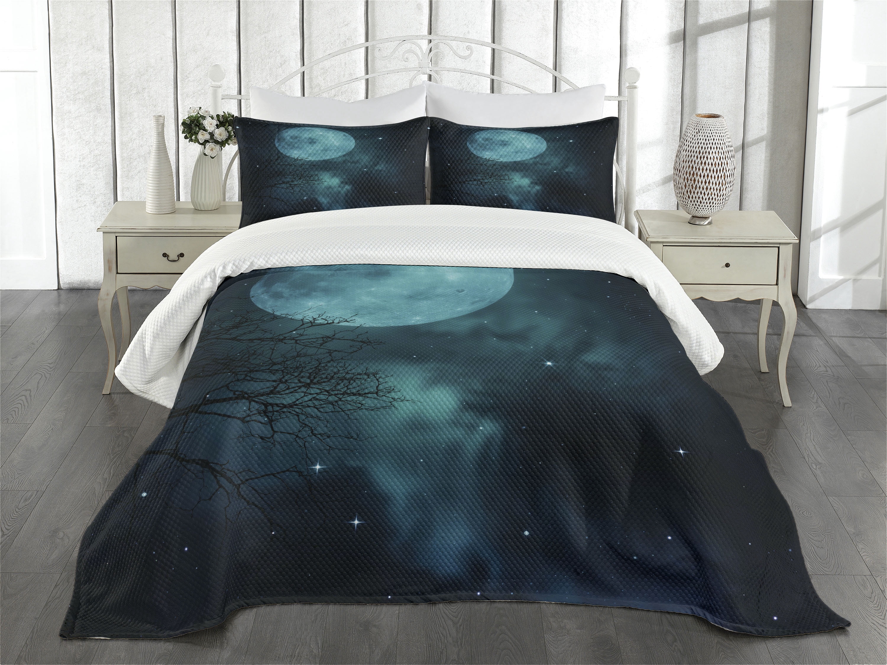 Ambesonne Space Quilted Bedspread Set 3 Pcs, Outer World Cosmos Moon ...