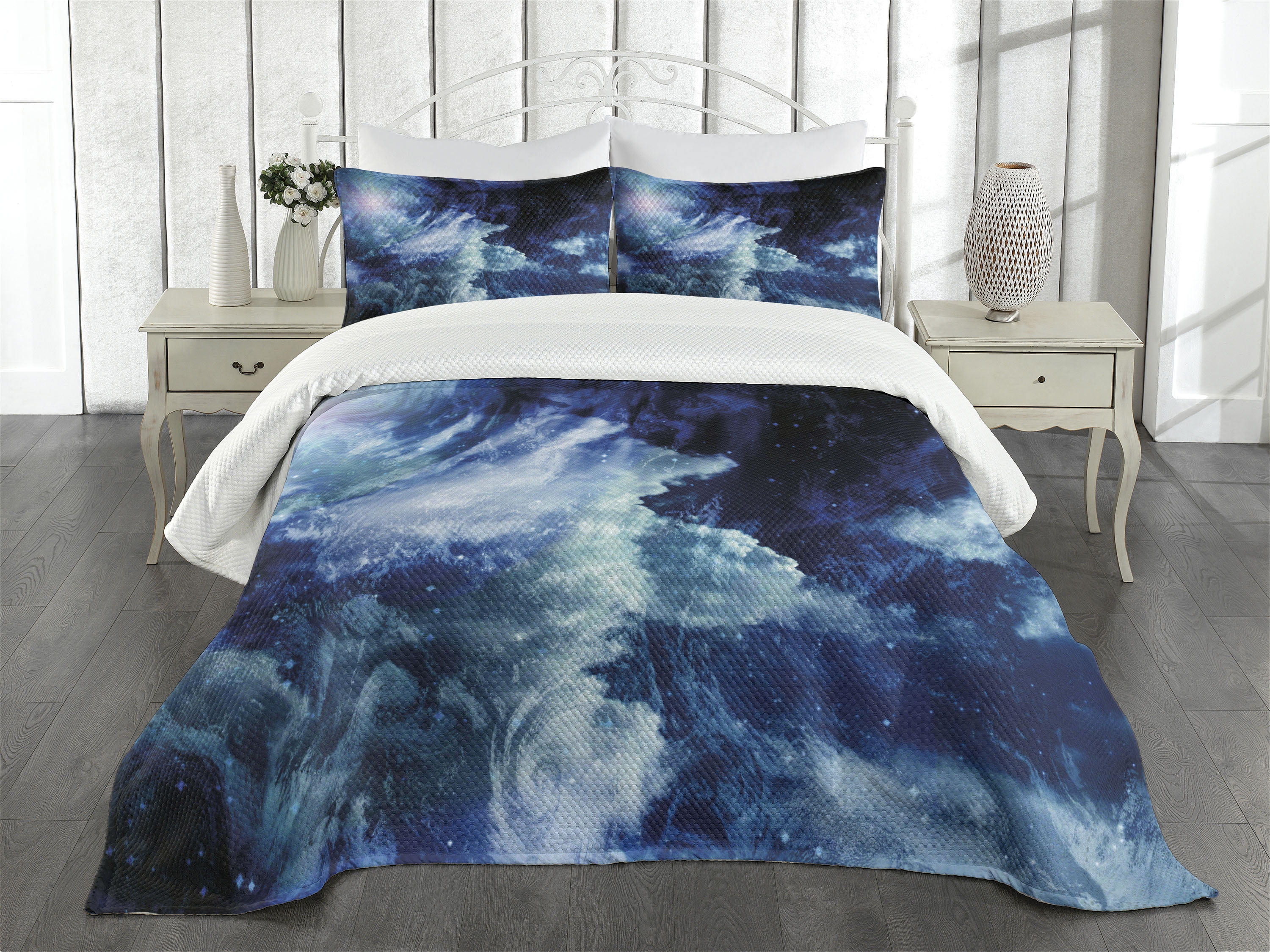 Ambesonne Space Quilted Bedspread Set 3 Pcs, Universe Spiral Galaxy ...