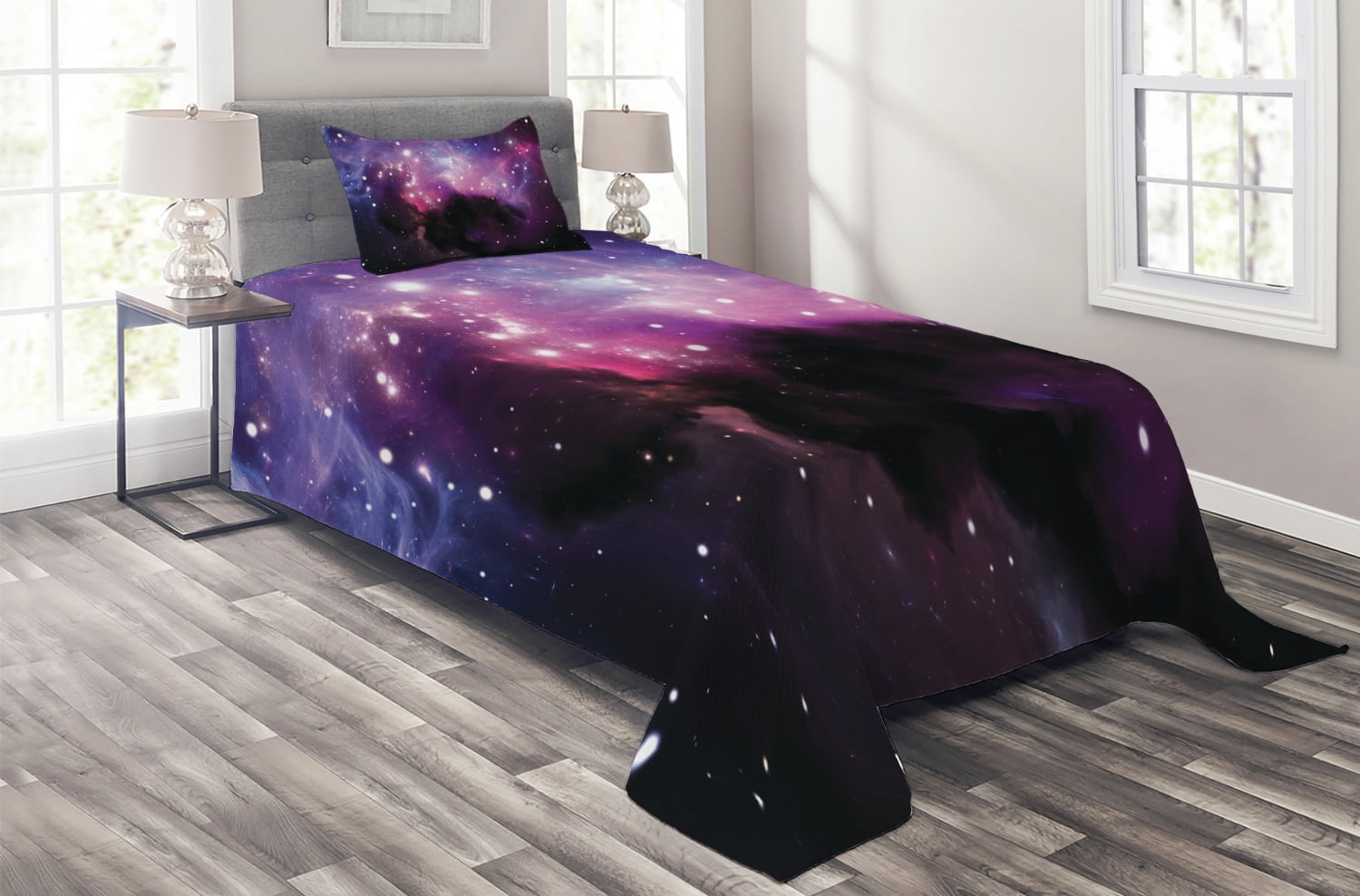 Ambesonne Space Quilted Coverlet 2 Pcs, Nebula Cosmos Image, Twin Size ...