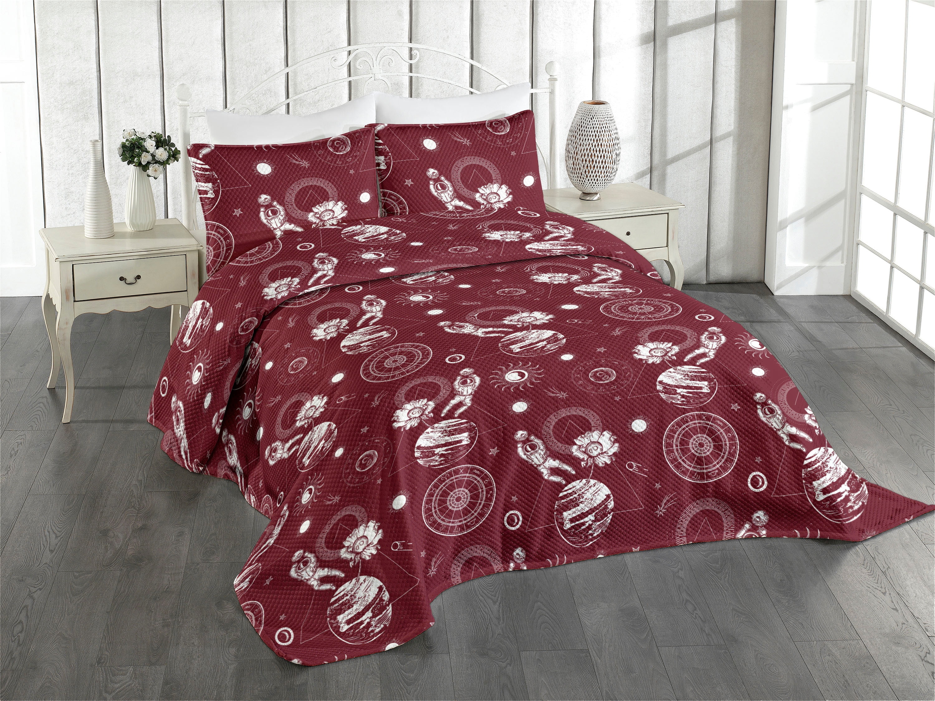 Ambesonne Space Quilted Coverlet 2 Pcs, Outer Space Astronaut Moon ...