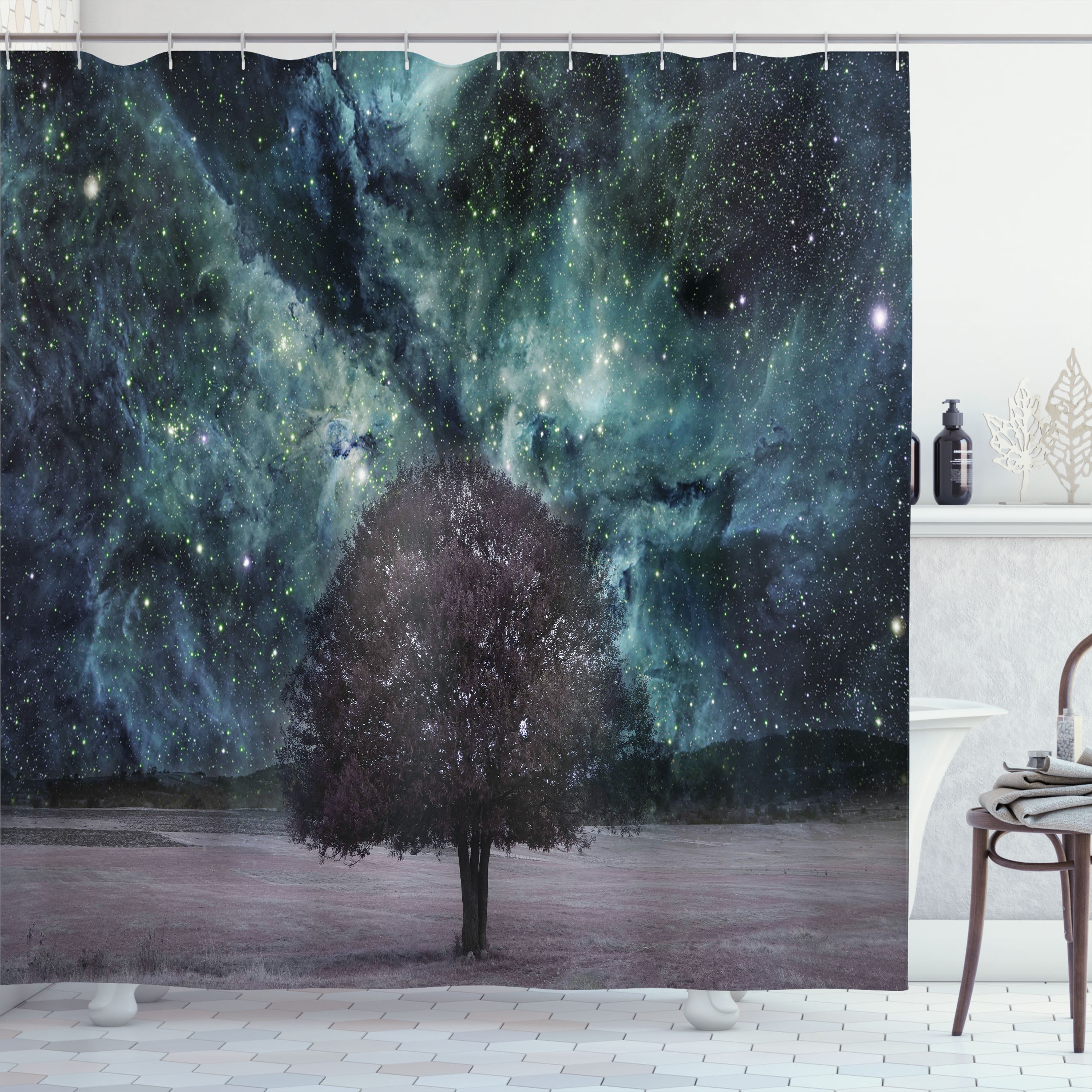 Ambesonne Space Shower Curtain, Nebula Galaxy Planet Tree, 69"Wx75"L ...