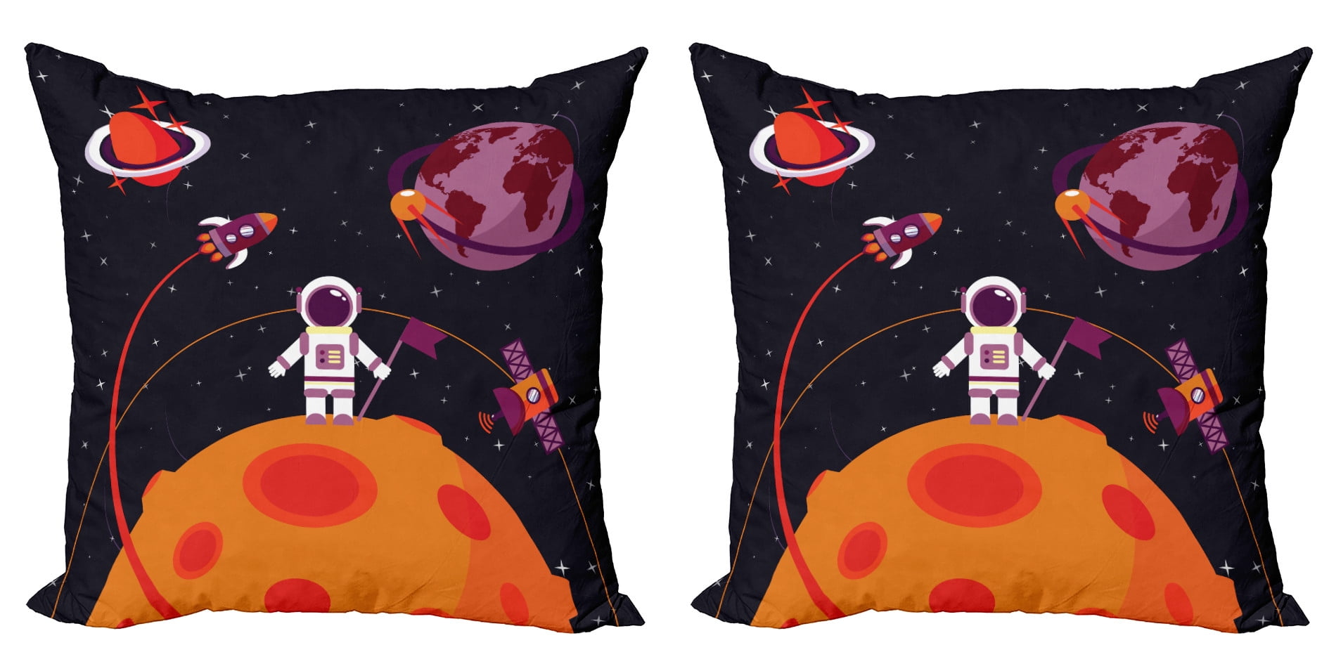Ambesonne Space Throw Pillow Cover 2 Pack, Astronaut Moon Rockets, 16 ...