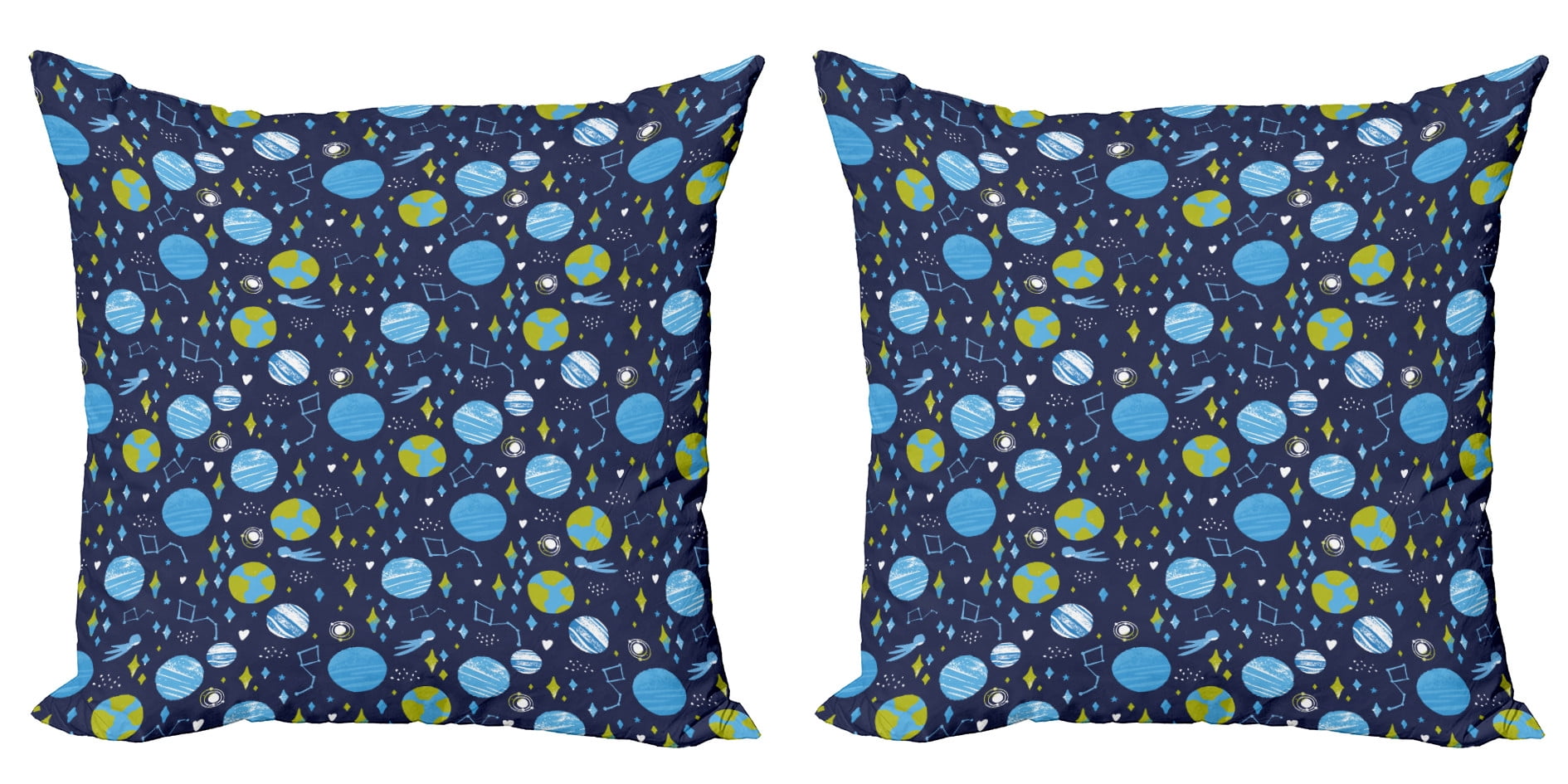 Ambesonne Space Throw Pillow Cover 2 Pack, Hand Drawn Flying Elements ...