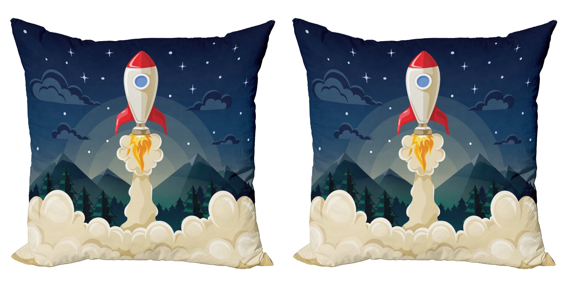 Ambesonne Space Throw Pillow Cover 2 Pack, Rocket in the Woodlands, 16 ...