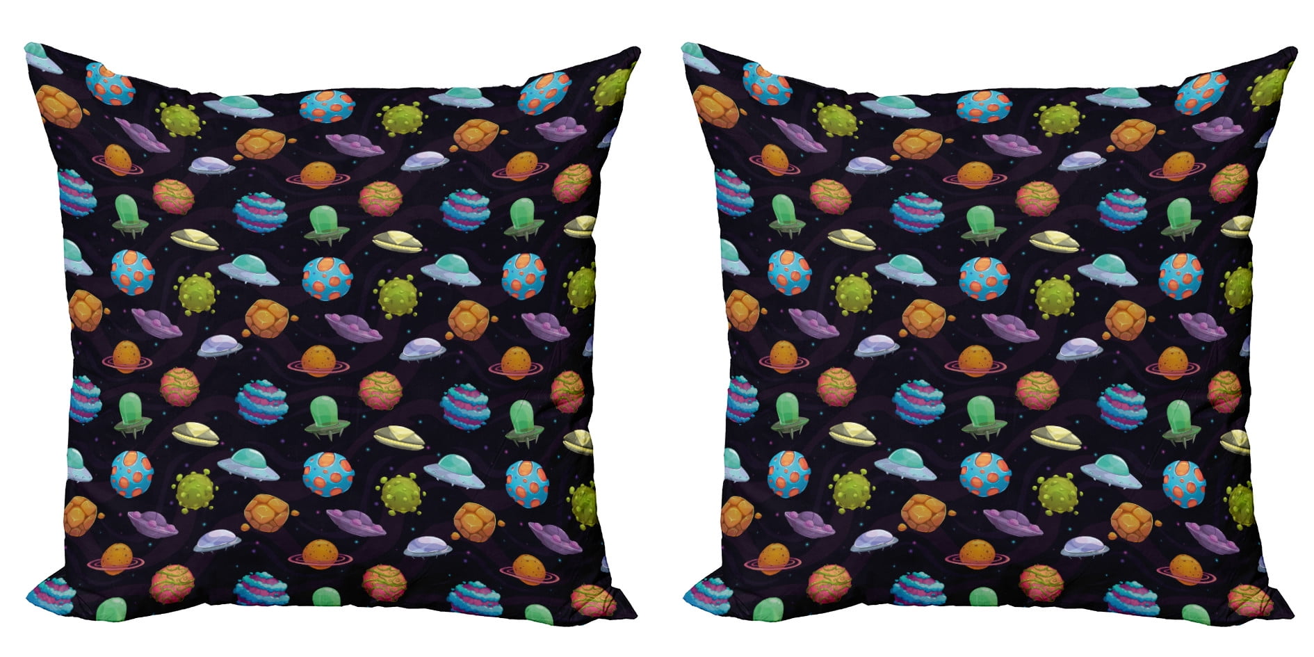 Ambesonne Space Throw Pillow Cover 2 Pack, UFOs and Abstract Planet, 24 ...