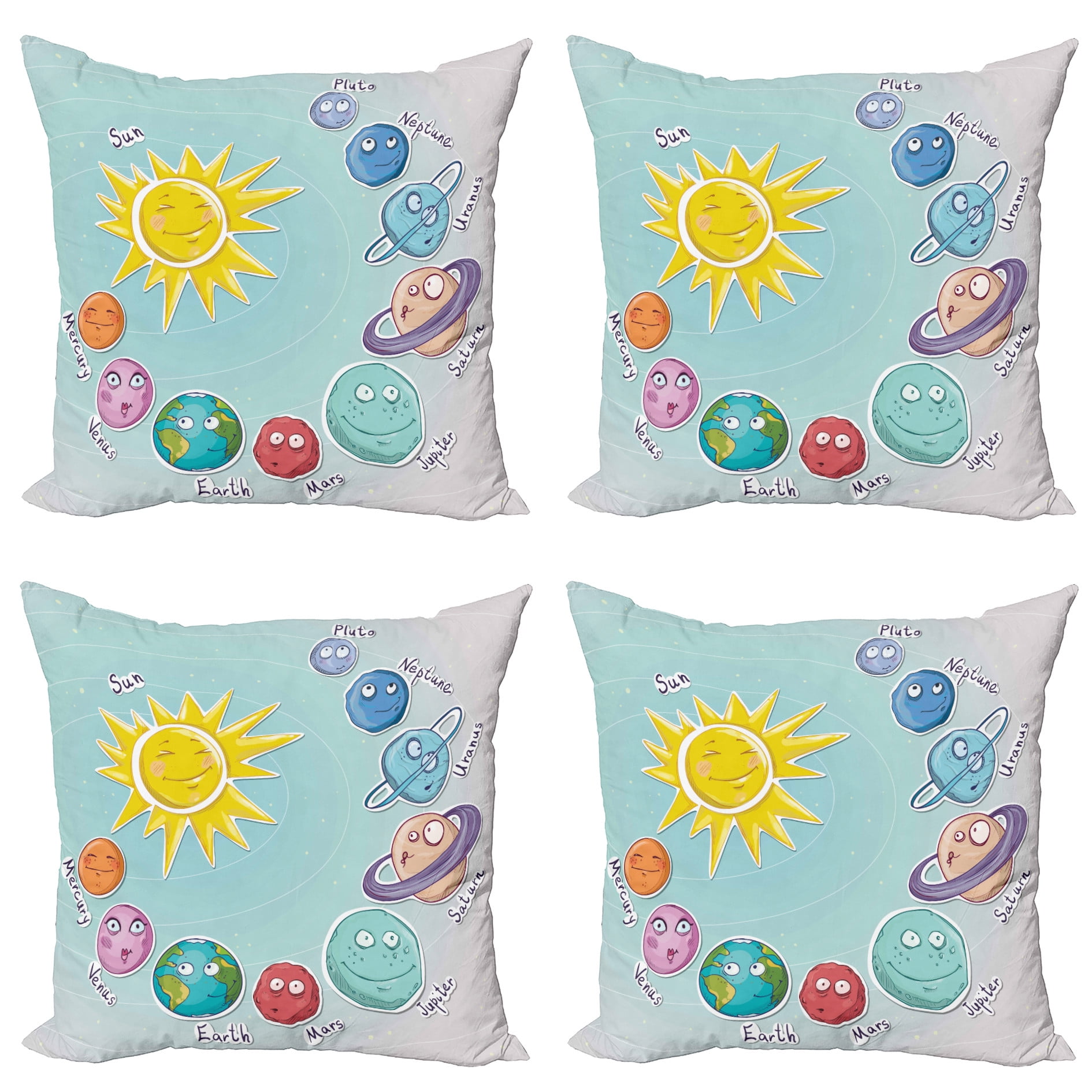 Ambesonne Space Throw Pillow Cover 4 Pack, Cartoon Sun Planets, 16 ...