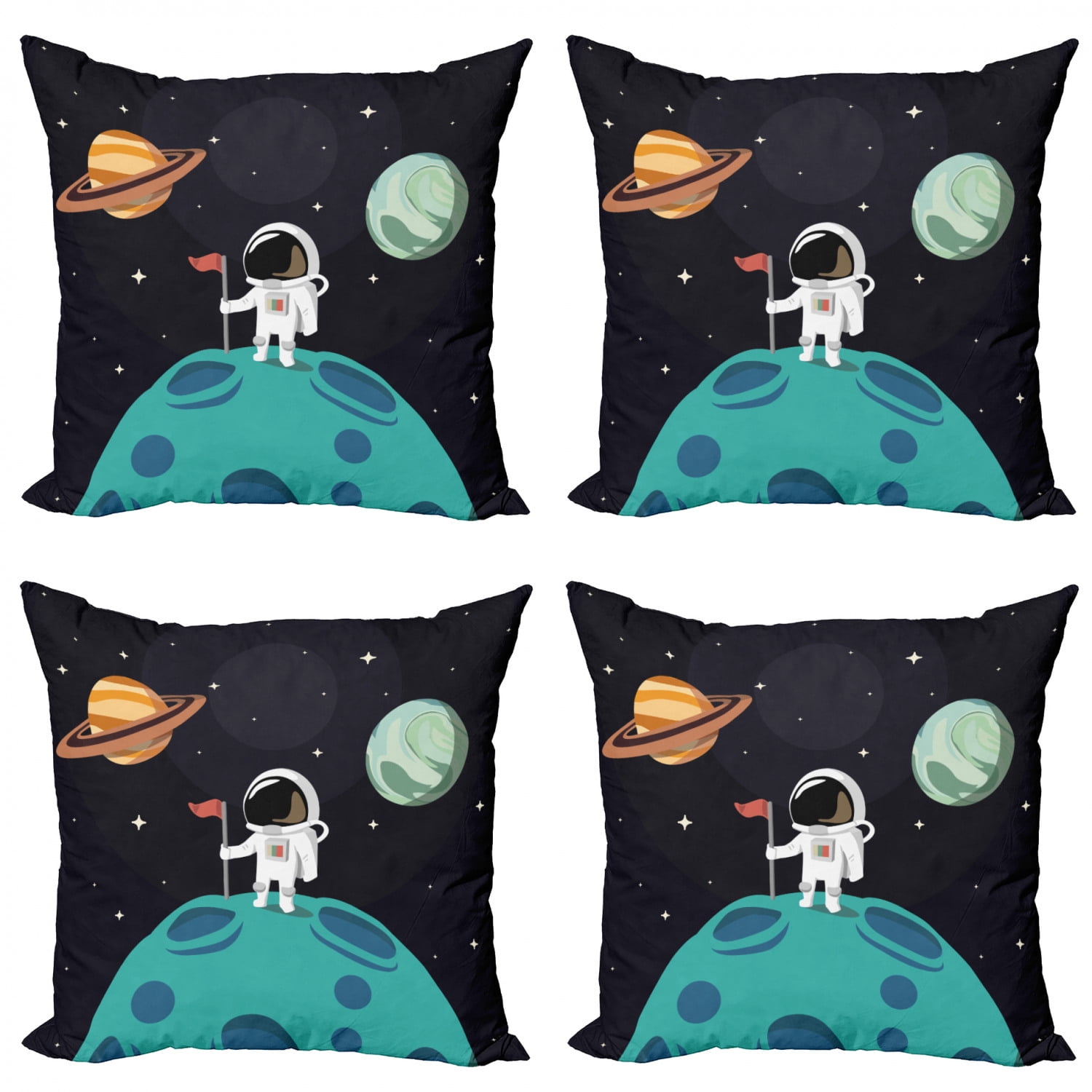 Ambesonne Space Throw Pillow Cover 4 Pack, Galaxy Adventure Cartoon, 16 ...