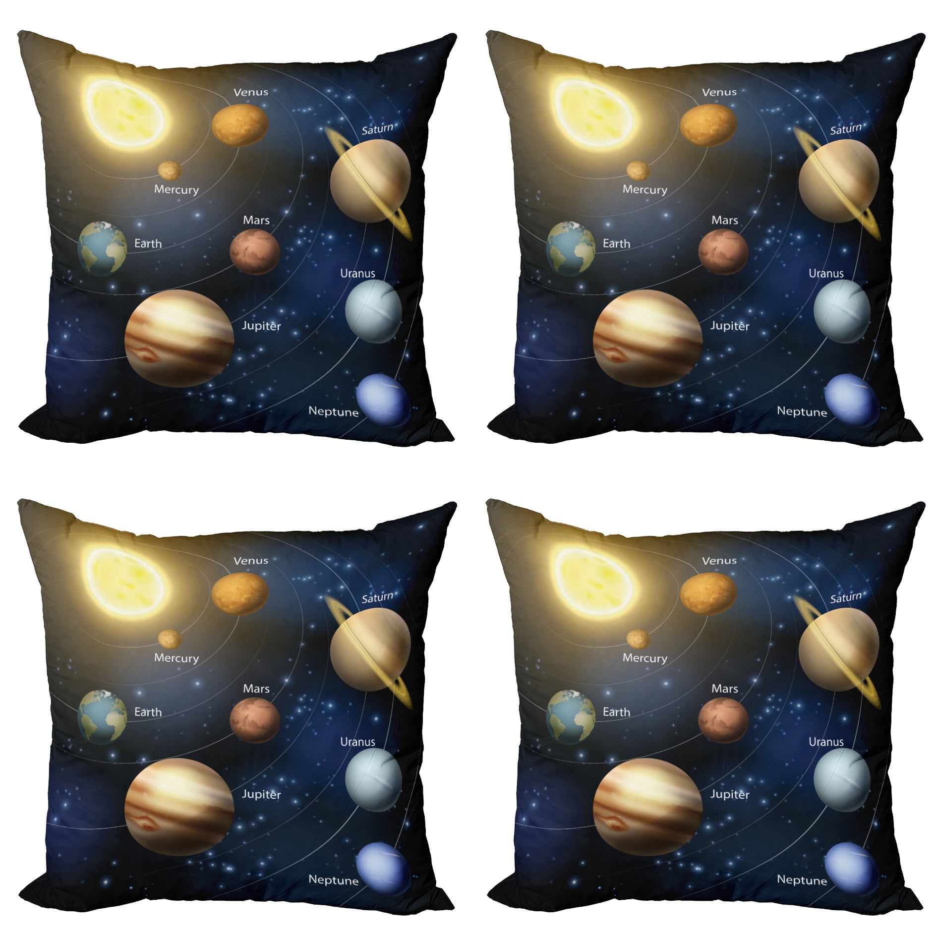 Ambesonne Space Throw Pillow Cover 4 Pack, Solar System Planets, 20 ...