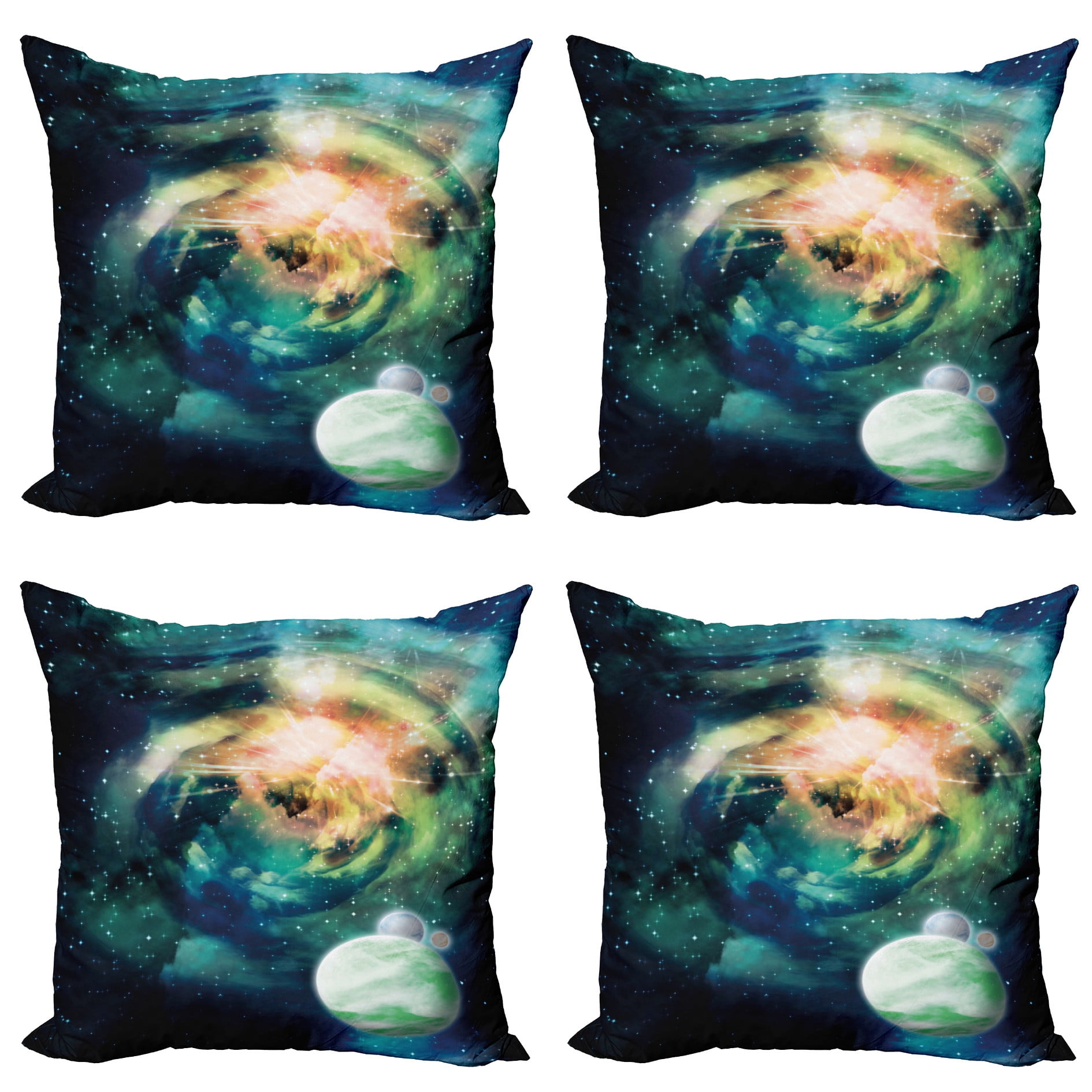 Ambesonne Space Throw Pillow Cover 4 Pack, Spiral Galaxy and Planets ...