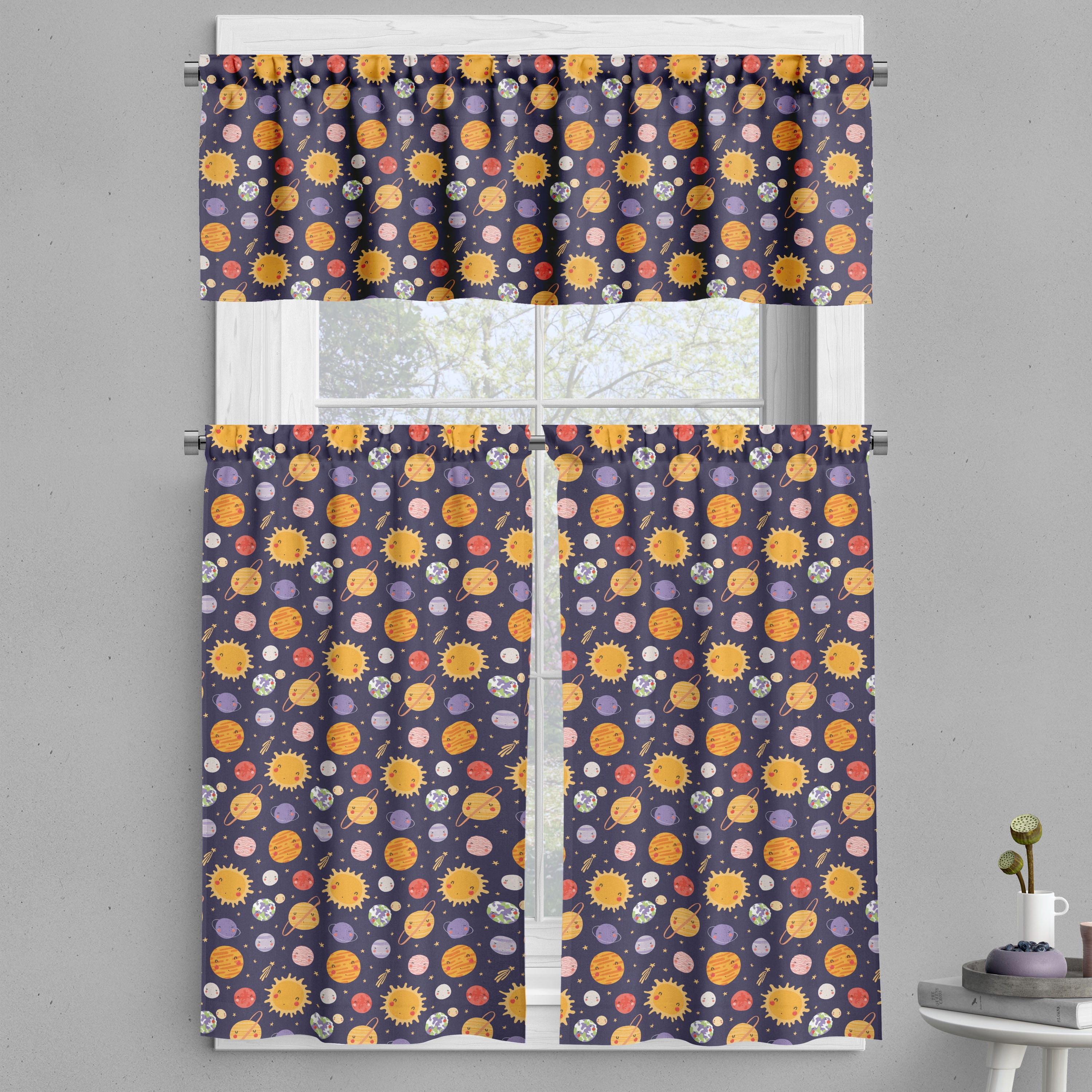 Ambesonne Space Valance & Curtain, Solar System Planets Pattern, 55"x36 ...