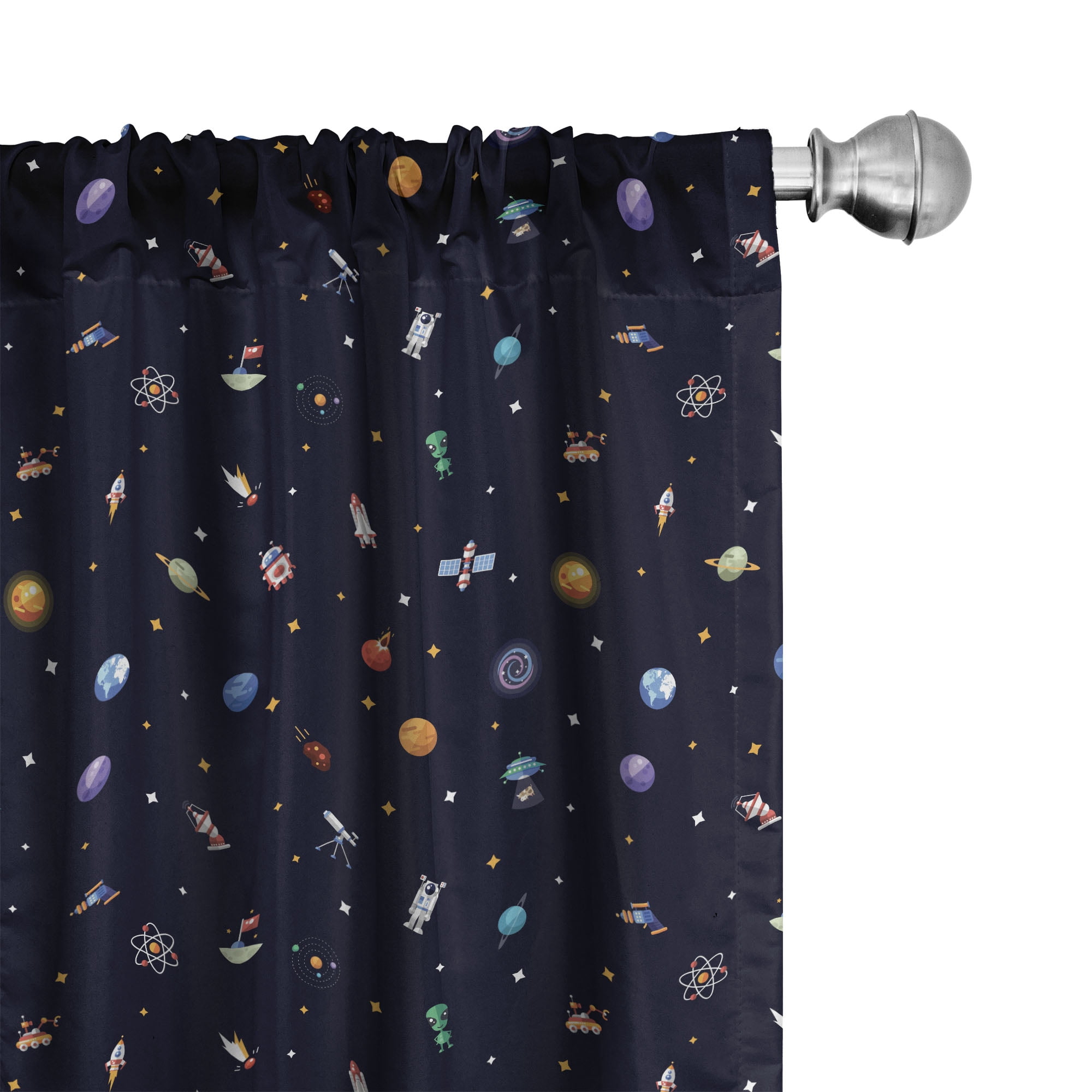 Ambesonne Spaceship Curtains, Stars Aliens Planets, Pair of 28"x84 ...