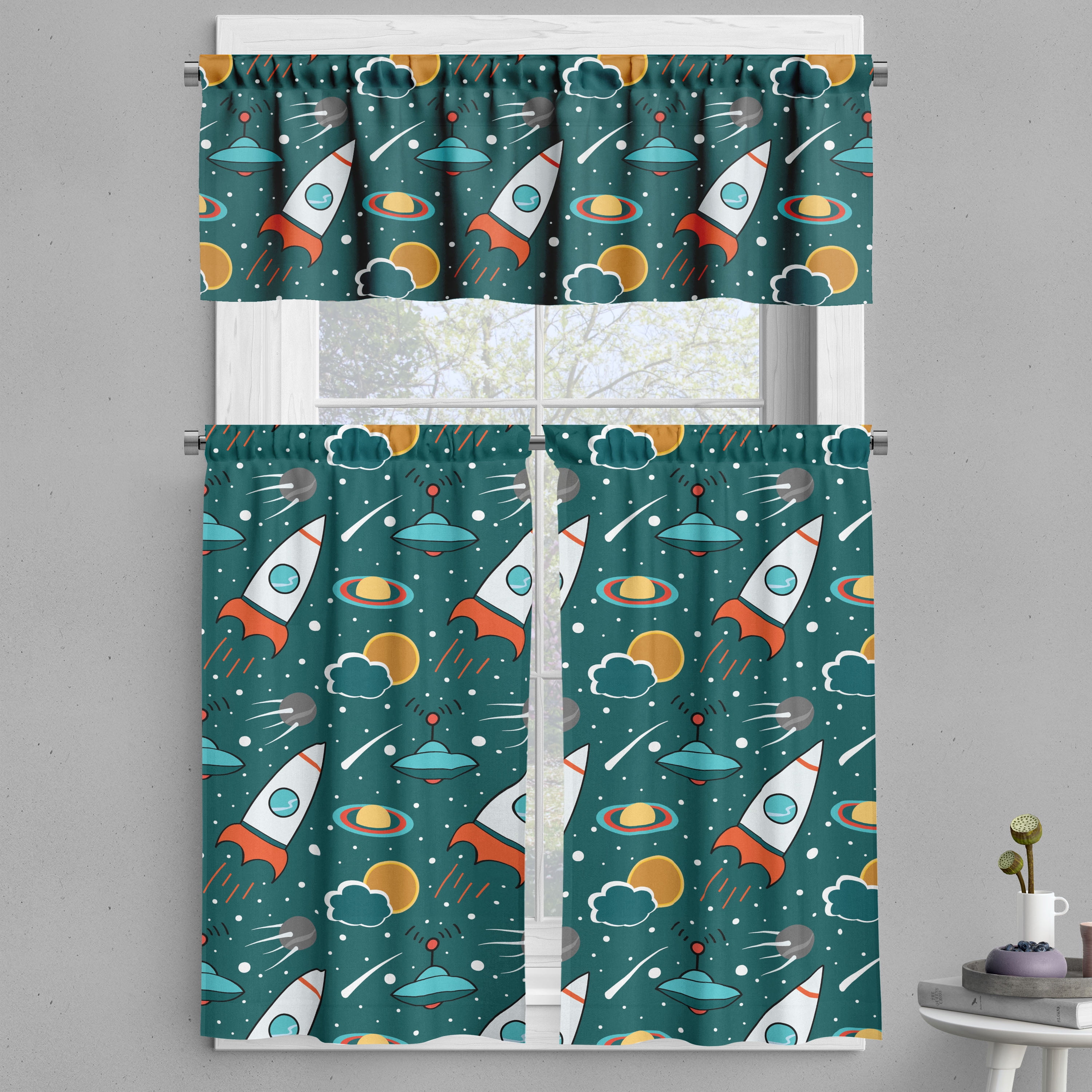 Ambesonne Spaceship Valance & Curtain, Outer Space Nebula, 55"x36 ...