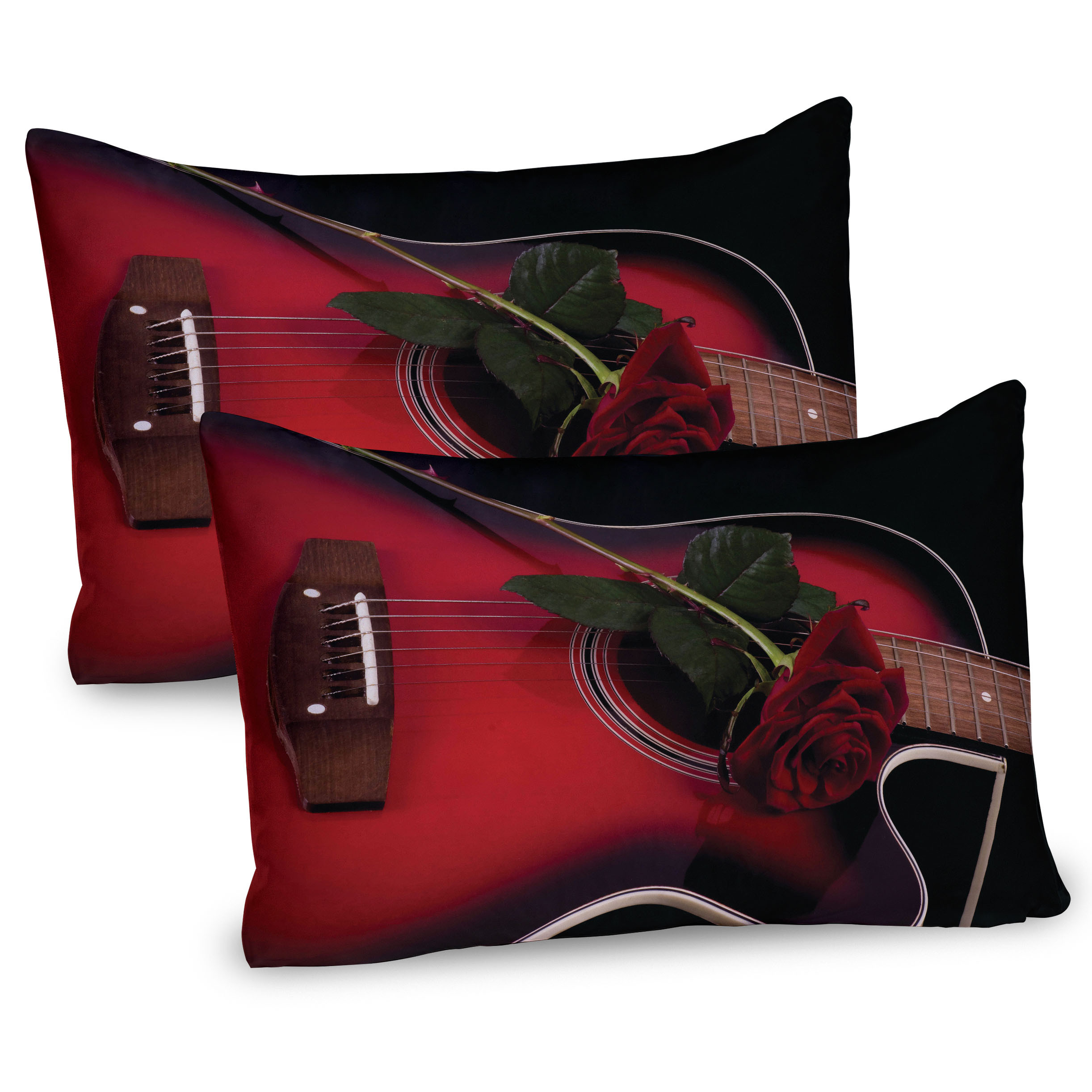 Ambesonne Spanish Pillow Sham 2 Pack, Guitar with Love Rose, 30"x20 ...