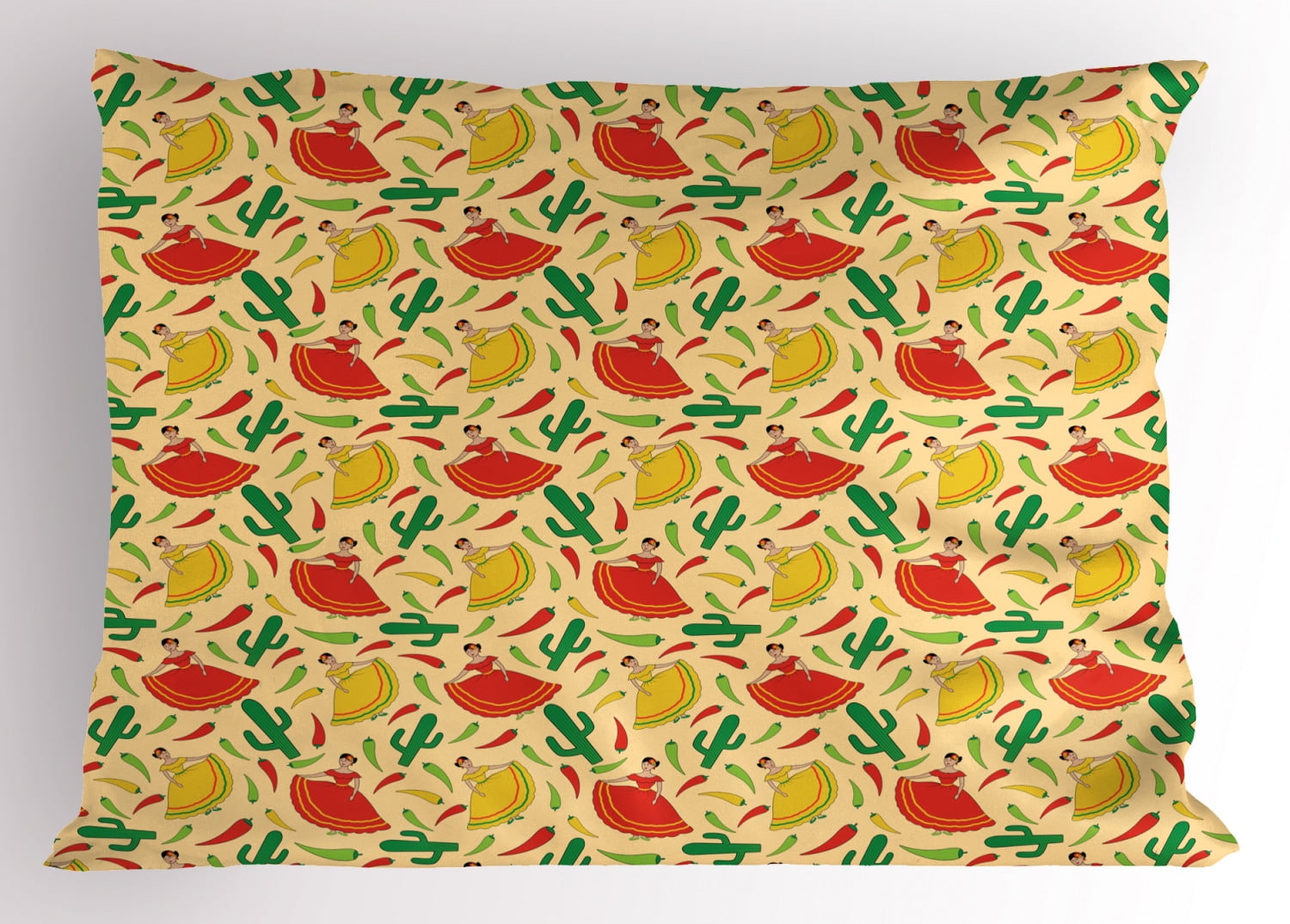 Ambesonne Spanish Pillow Sham, Dancing Mexican Woman, 36" X 20", Green ...