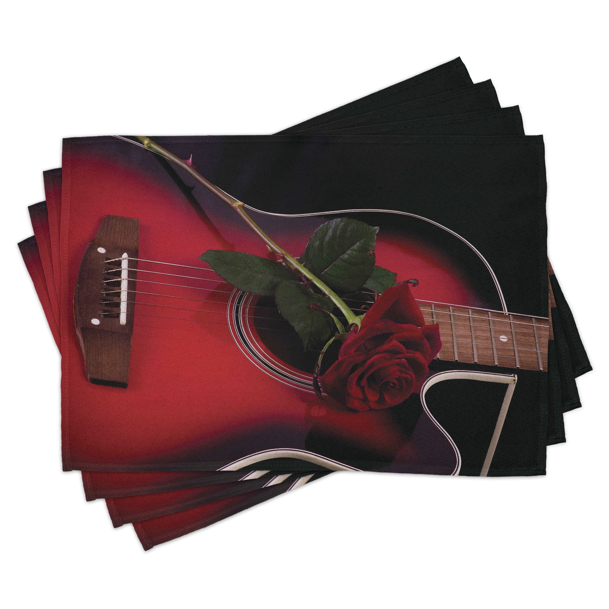 Ambesonne Spanish Place Mats Set of 4, Guitar with Love Rose, Standard ...