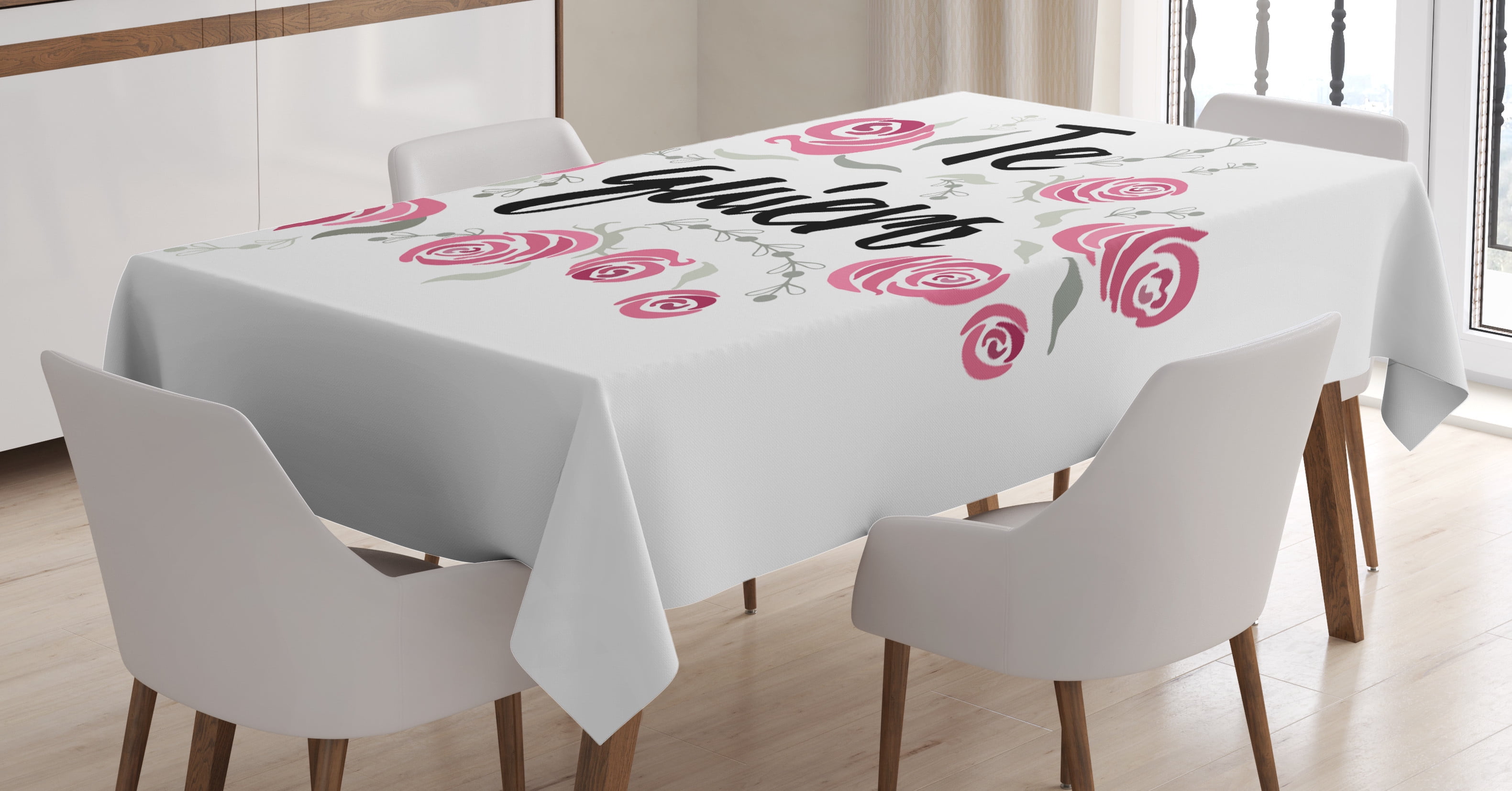 Ambesonne Spanish Tablecloth Rectangular Table Cover, Te Quiero Rose ...