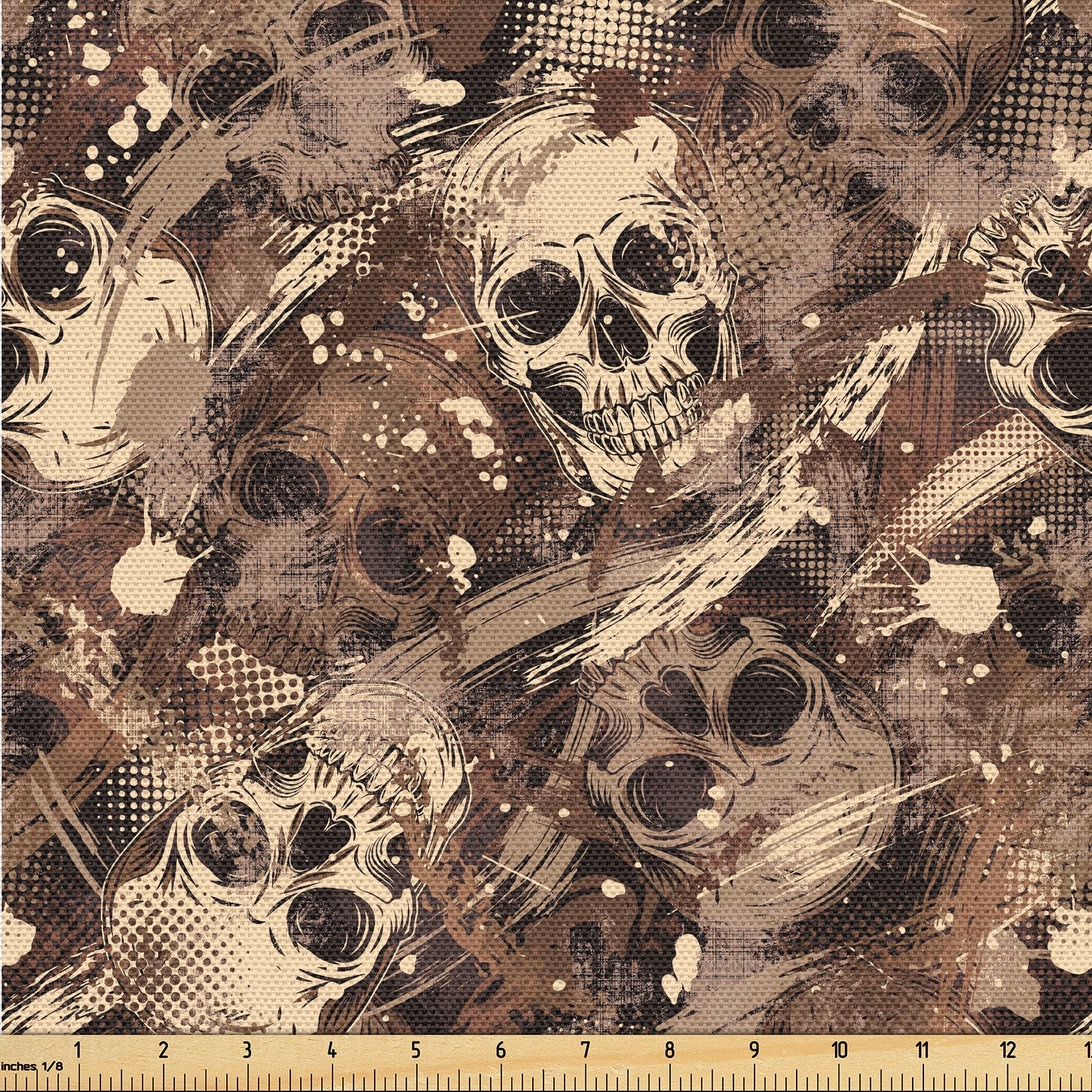Ambesonne Spooky Design Fabric by the Yard, Halloween Goth Boho, 3 Yards, Champagne Umber Cocoa ...
