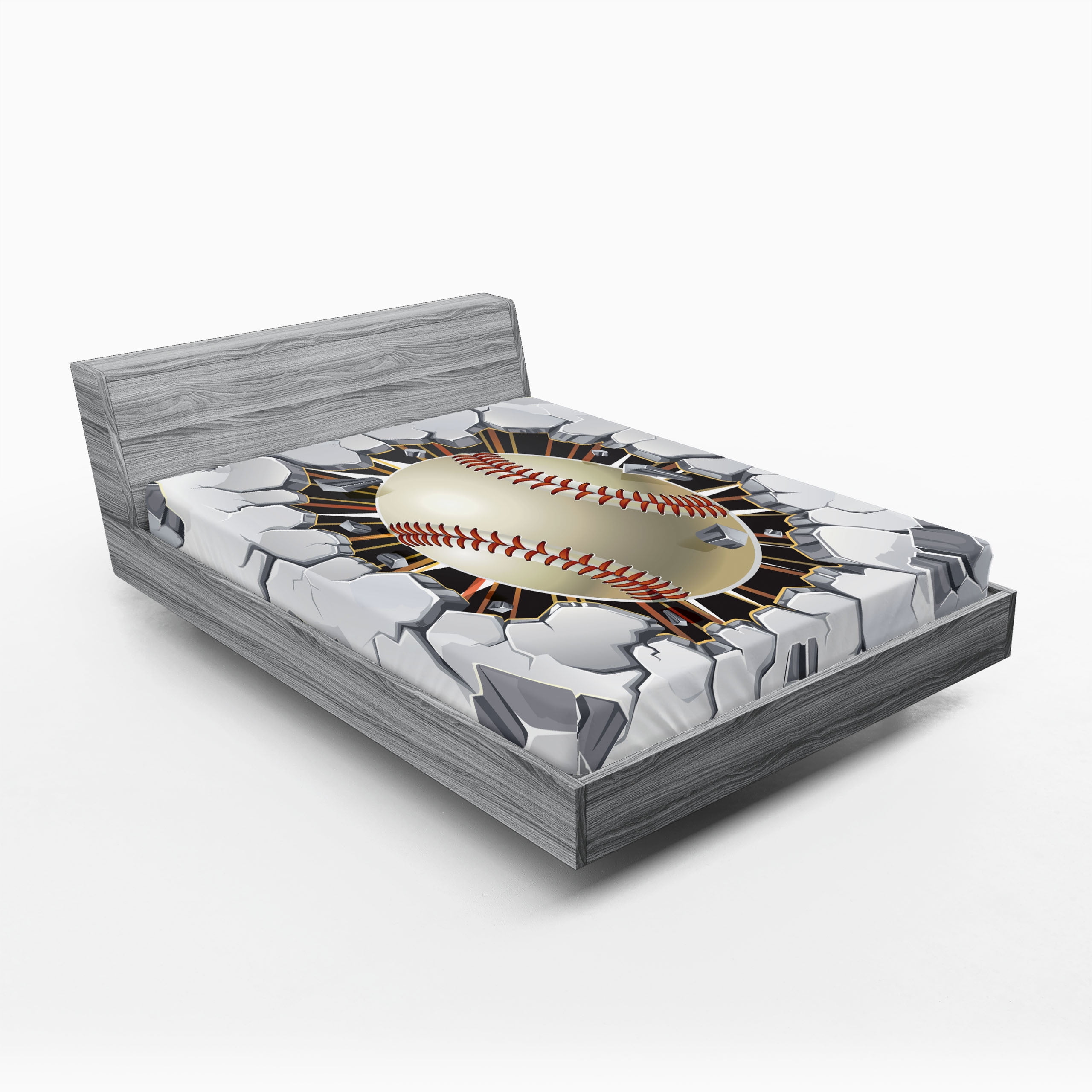 Ambesonne Sports Fitted Sheet, Baseball Wall Concrete, Queen Size ...