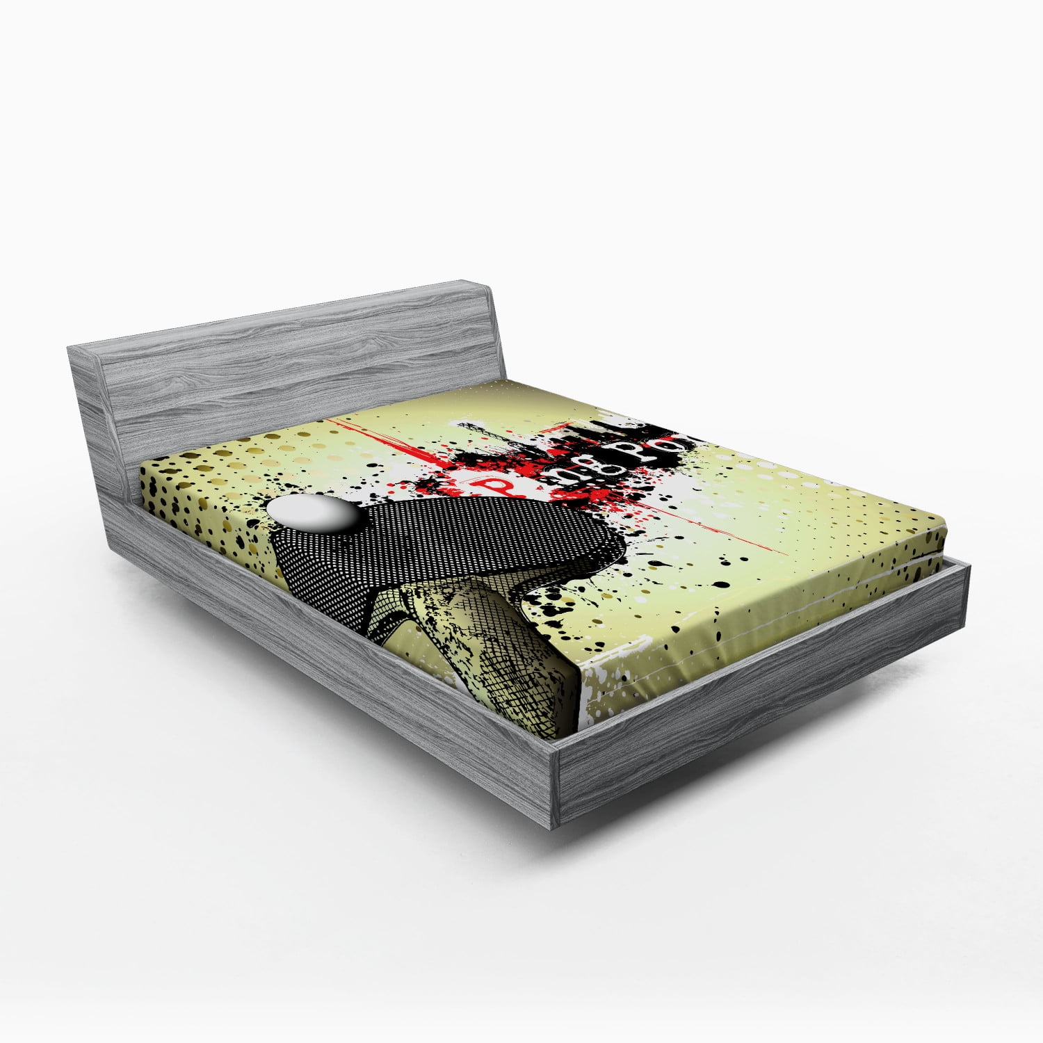 Ambesonne Sports Fitted Sheet, Ping Pong Ball and Racket, Queen Size ...