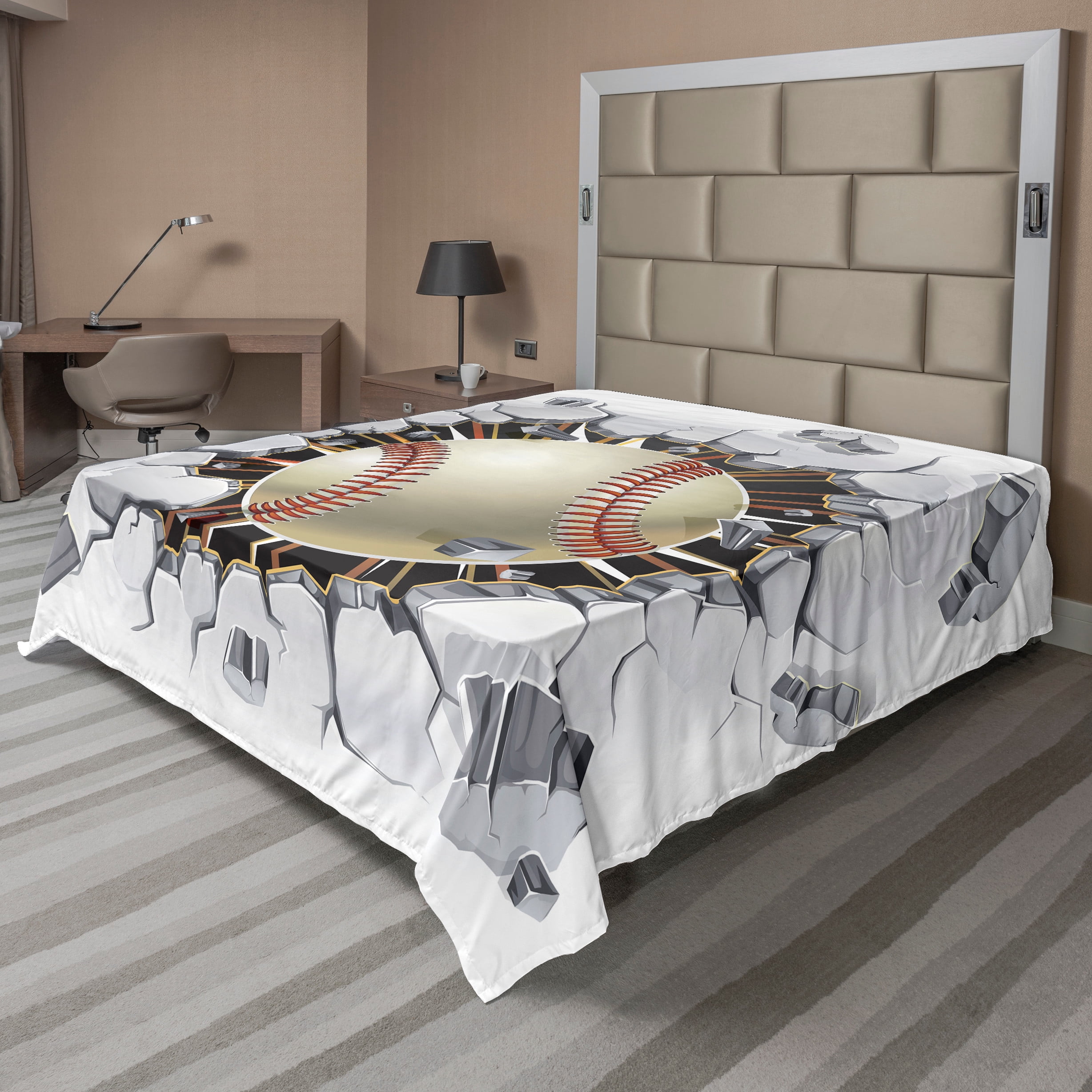 Ambesonne Sports Flat Sheet, Baseball Wall Concrete, Full Size, Ivory ...