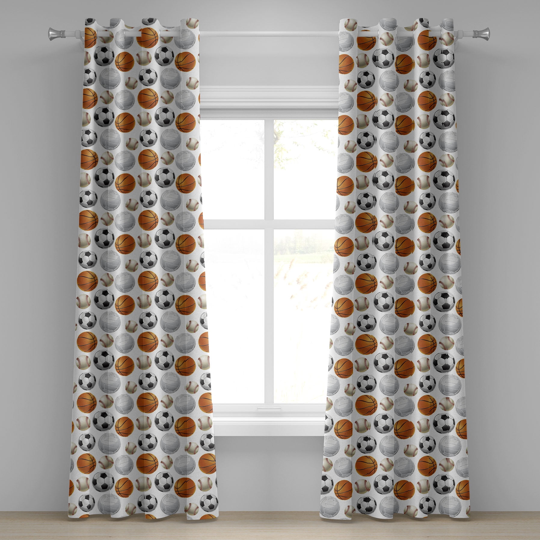 Ambesonne Sports Grommet Curtain, Football and Basketball, 50" x 84 ...