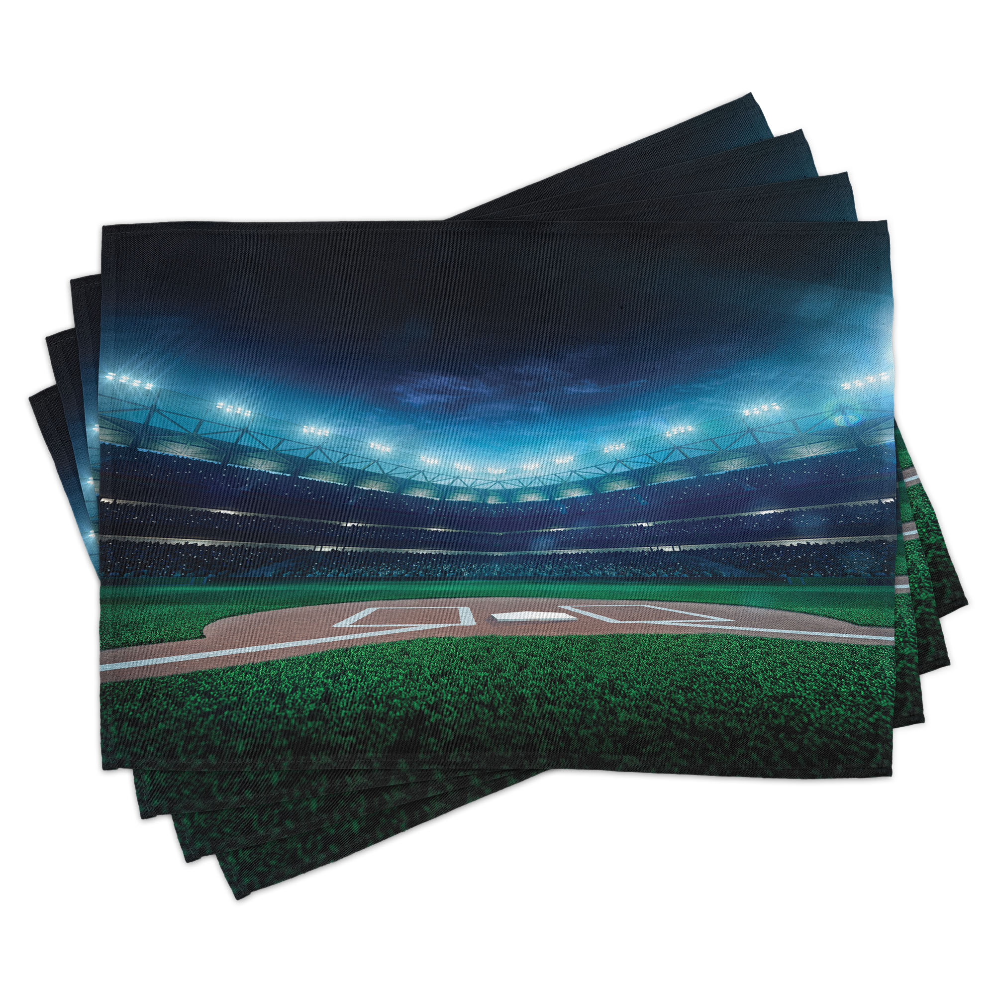 Ambesonne Sports Place Mats Set of 4, Baseball Stadium Night, Standard ...