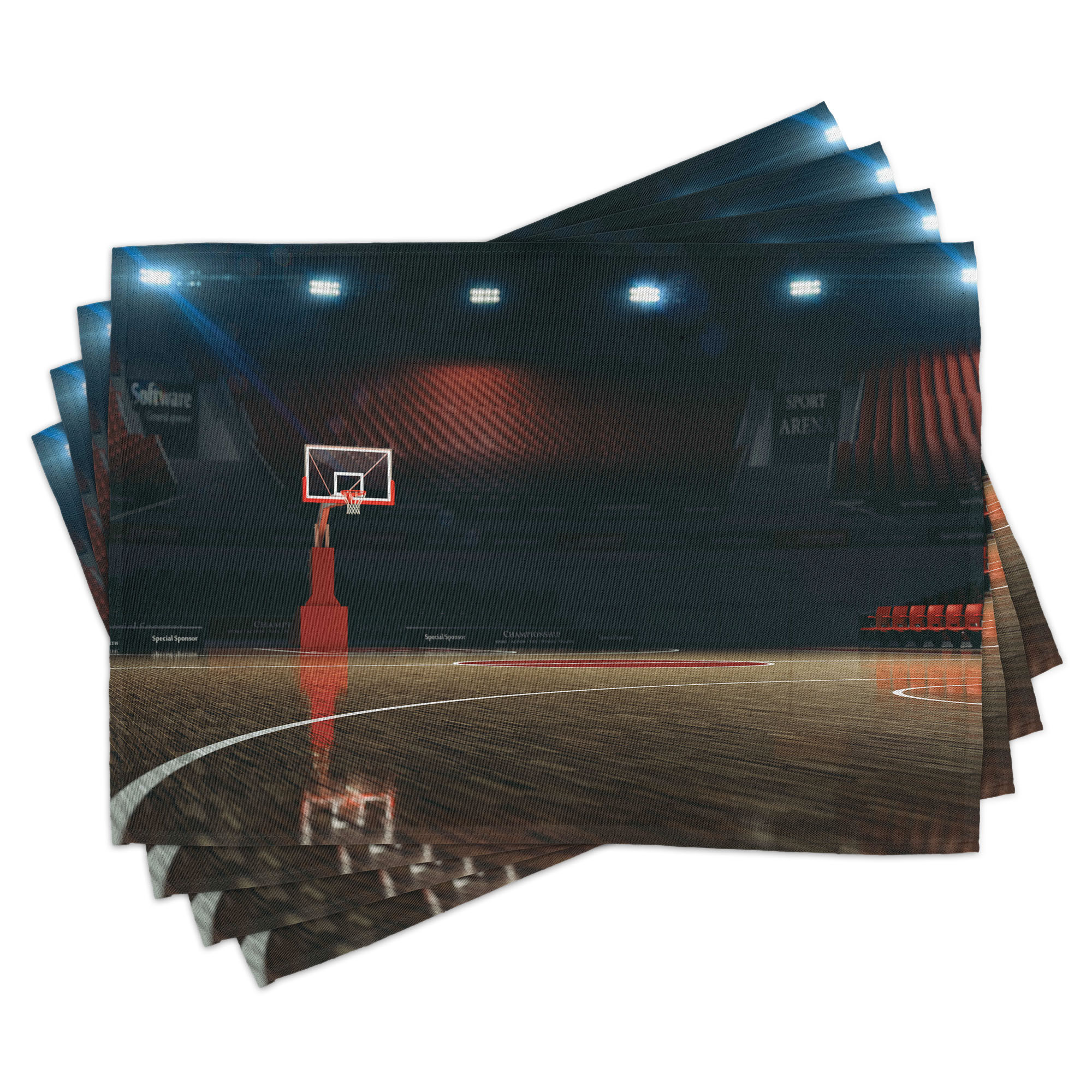 Ambesonne Sports Place Mats Set of 4, Empty Basketball Court, Standard ...