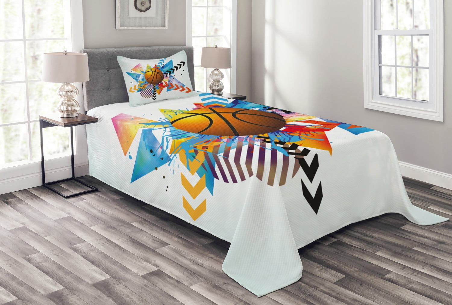 Ambesonne Sports Quilted Bedspread Set 2 Pcs, Basketball Zigzag ...