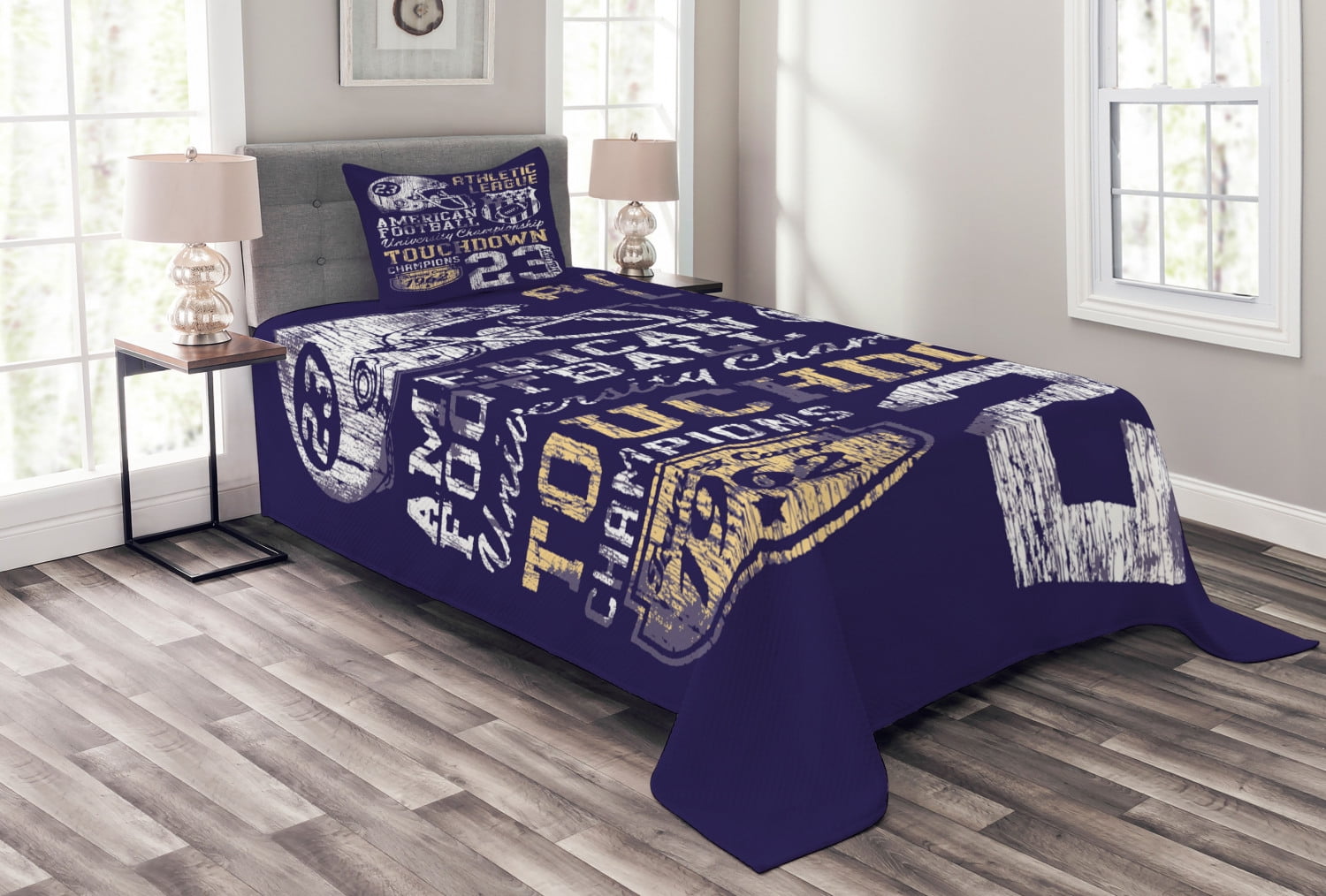 Ambesonne Sports Quilted Bedspread Set 2 Pcs, Retro American Football ...