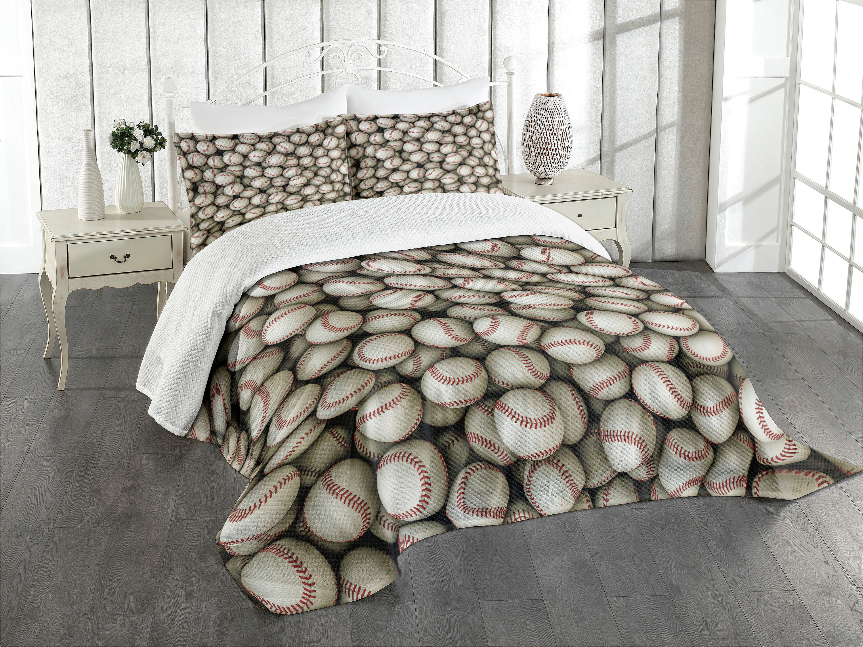 Ambesonne Sports Quilted Bedspread Set 3 Pcs, Baseball Sport Emblem Art ...