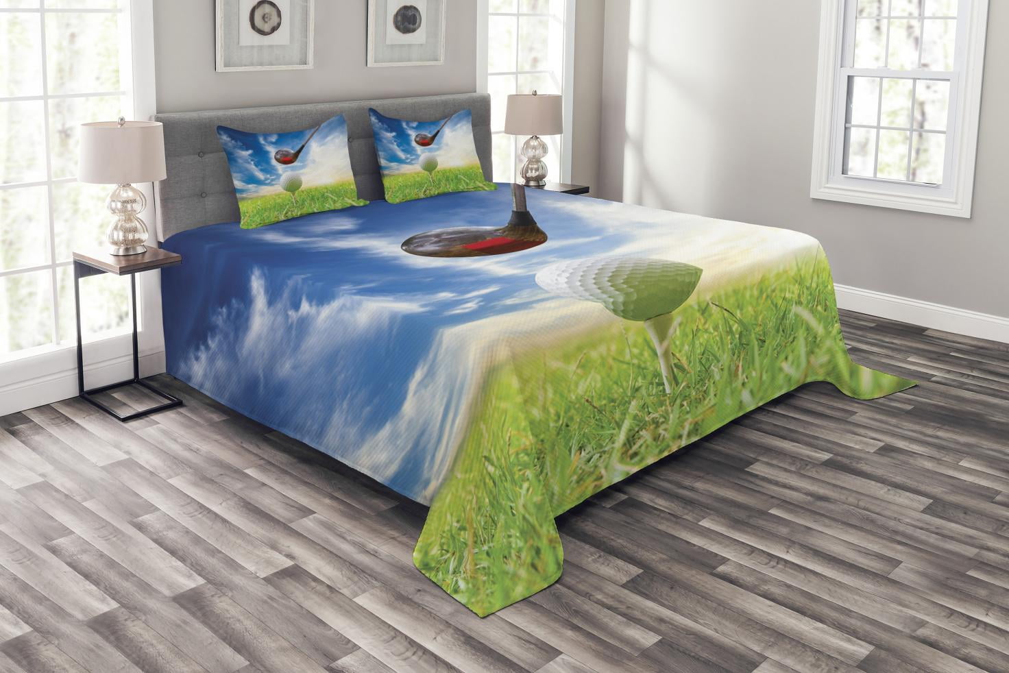 Ambesonne Sports Quilted Bedspread Set 3 Pcs, Golf Club and Ball, King ...