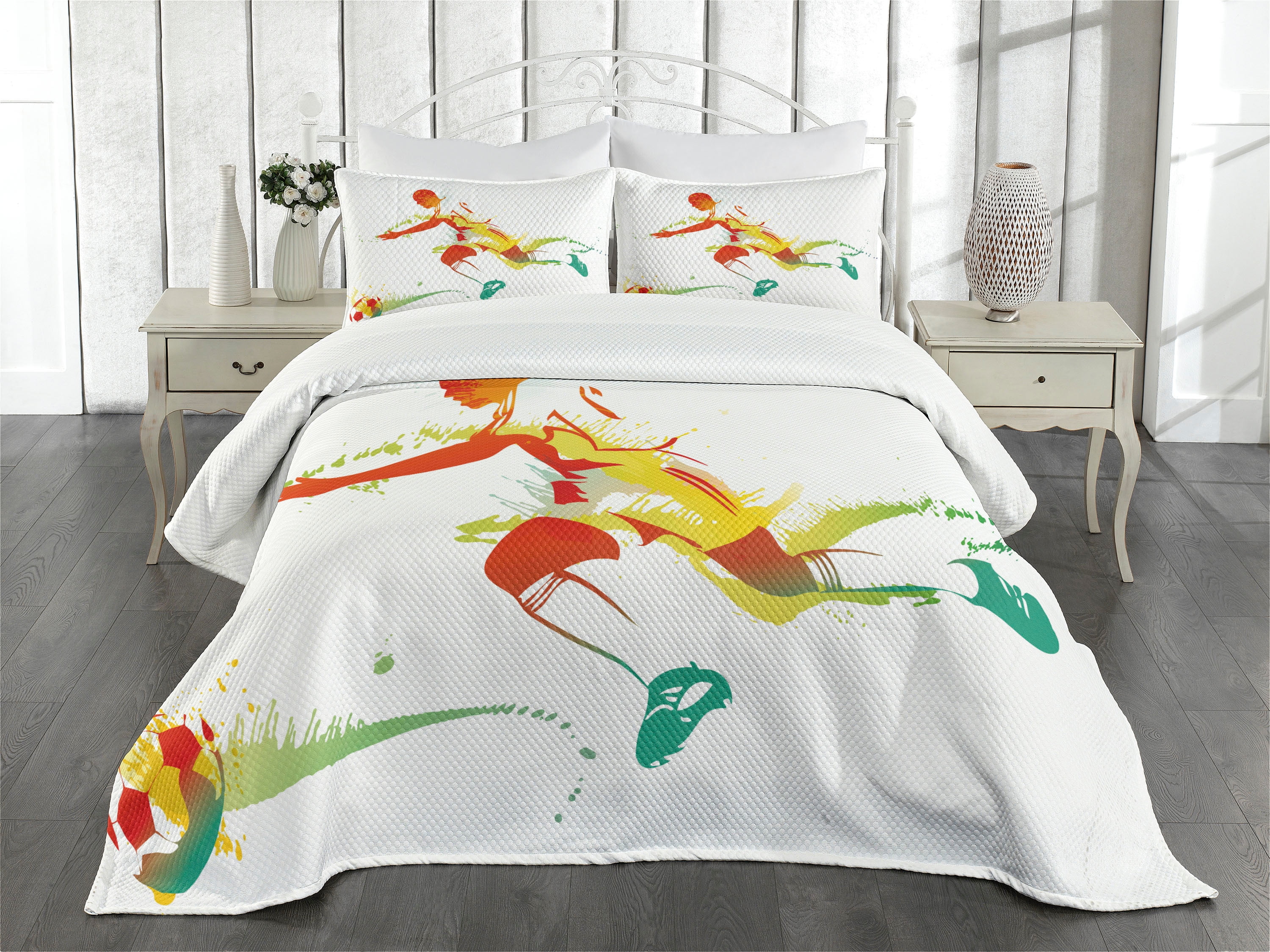 Ambesonne Sports Quilted Bedspread Set 3 Pcs, Soccer Player Athlete ...