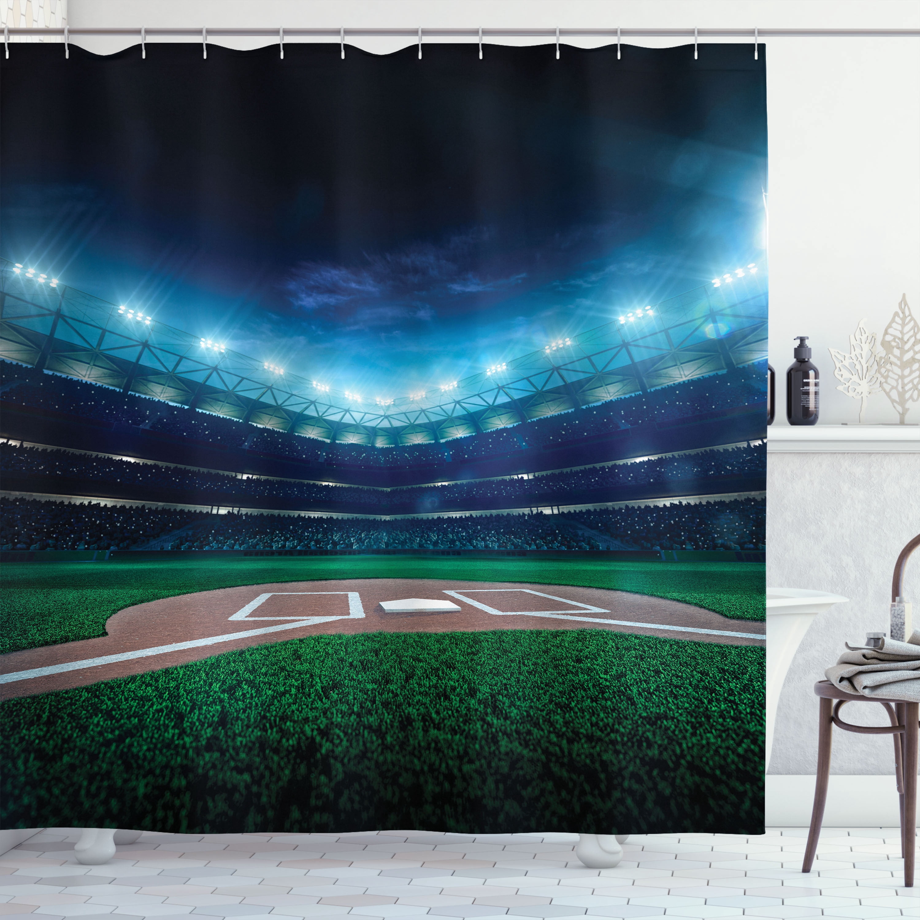 Ambesonne Sports Shower Curtain, Baseball Stadium Night, 69"Wx70"L ...