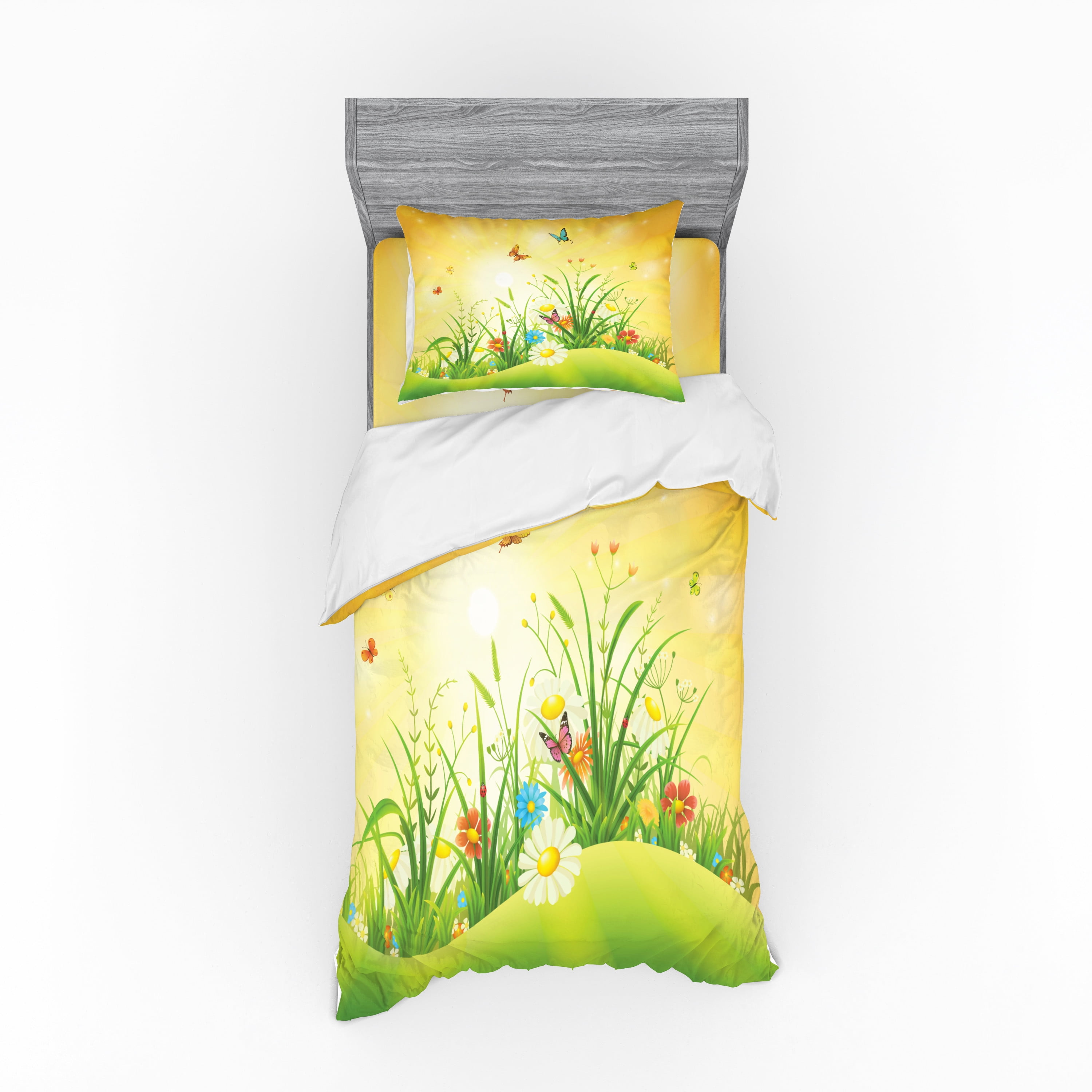 Ambesonne Spring Bedding Set 3 Pcs, Colorful Meadow Scenery, Twin ...