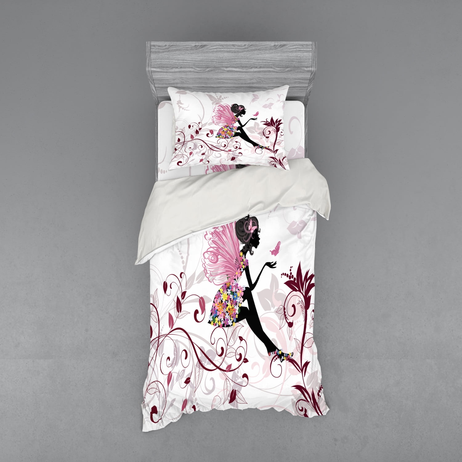 Ambesonne Spring Bedding Set 3 Pcs, Flower Butterflies, Twin XL, Maroon ...