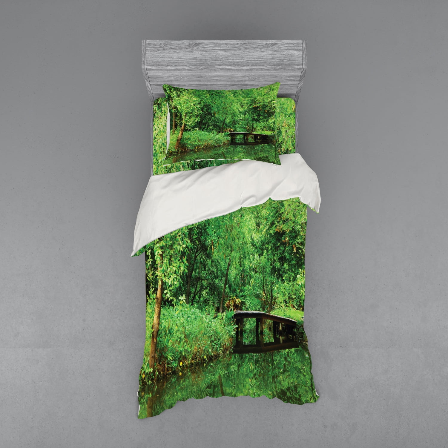 Ambesonne Spring Bedding Set 3 Pcs, Foliage Forest Woodsy, Twin, Green ...