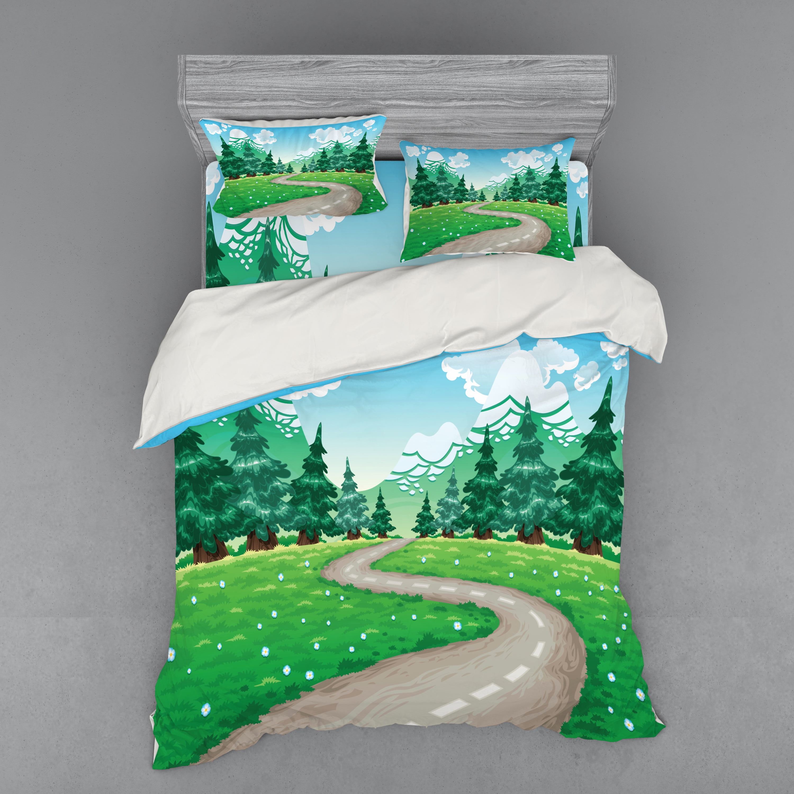 Ambesonne Spring Bedding Set 4 Pcs, Pathway Among Pine Trees, Queen ...