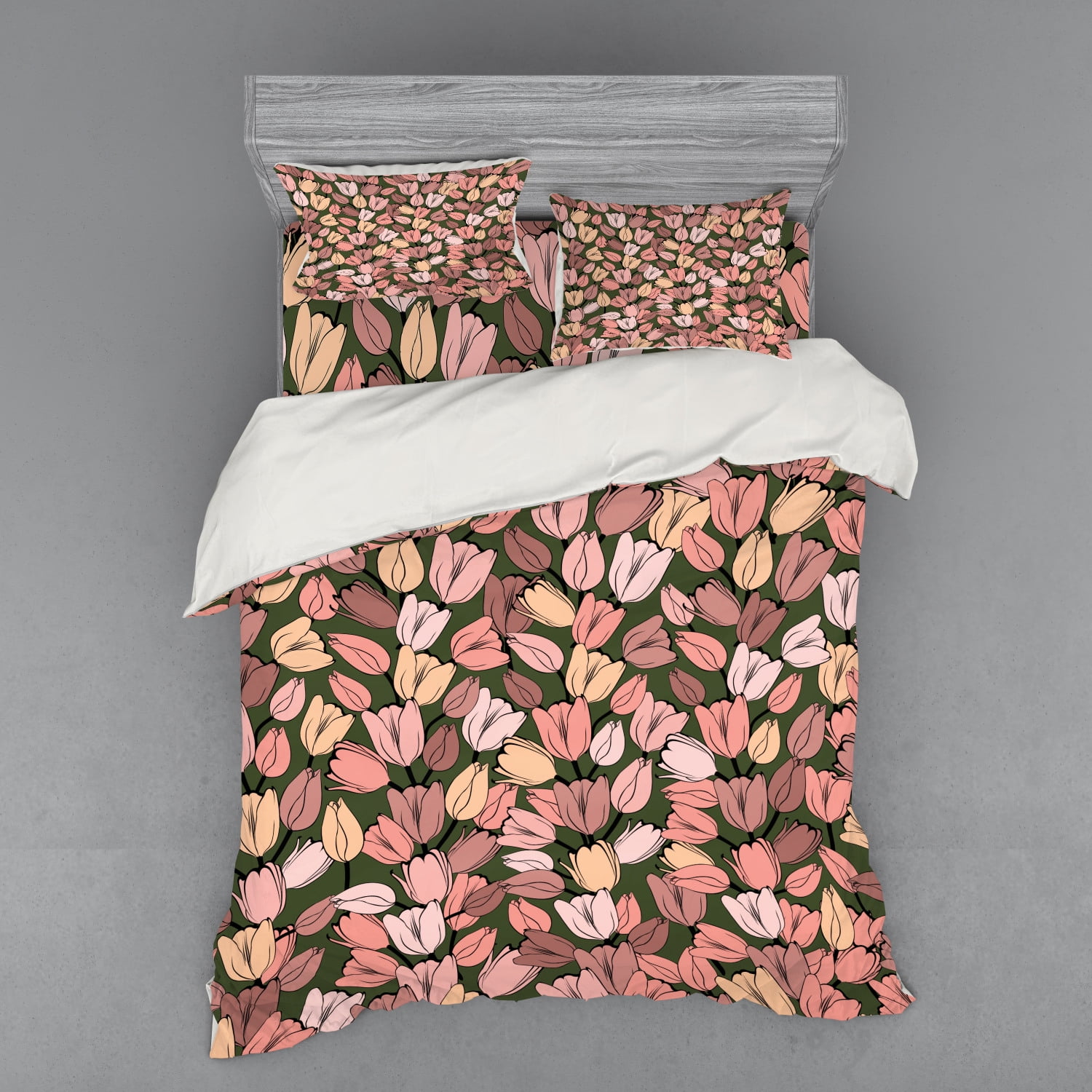 Ambesonne Spring Bedding Set 4 Pcs, Retro Tulips Flowers, Queen, Cocoa ...