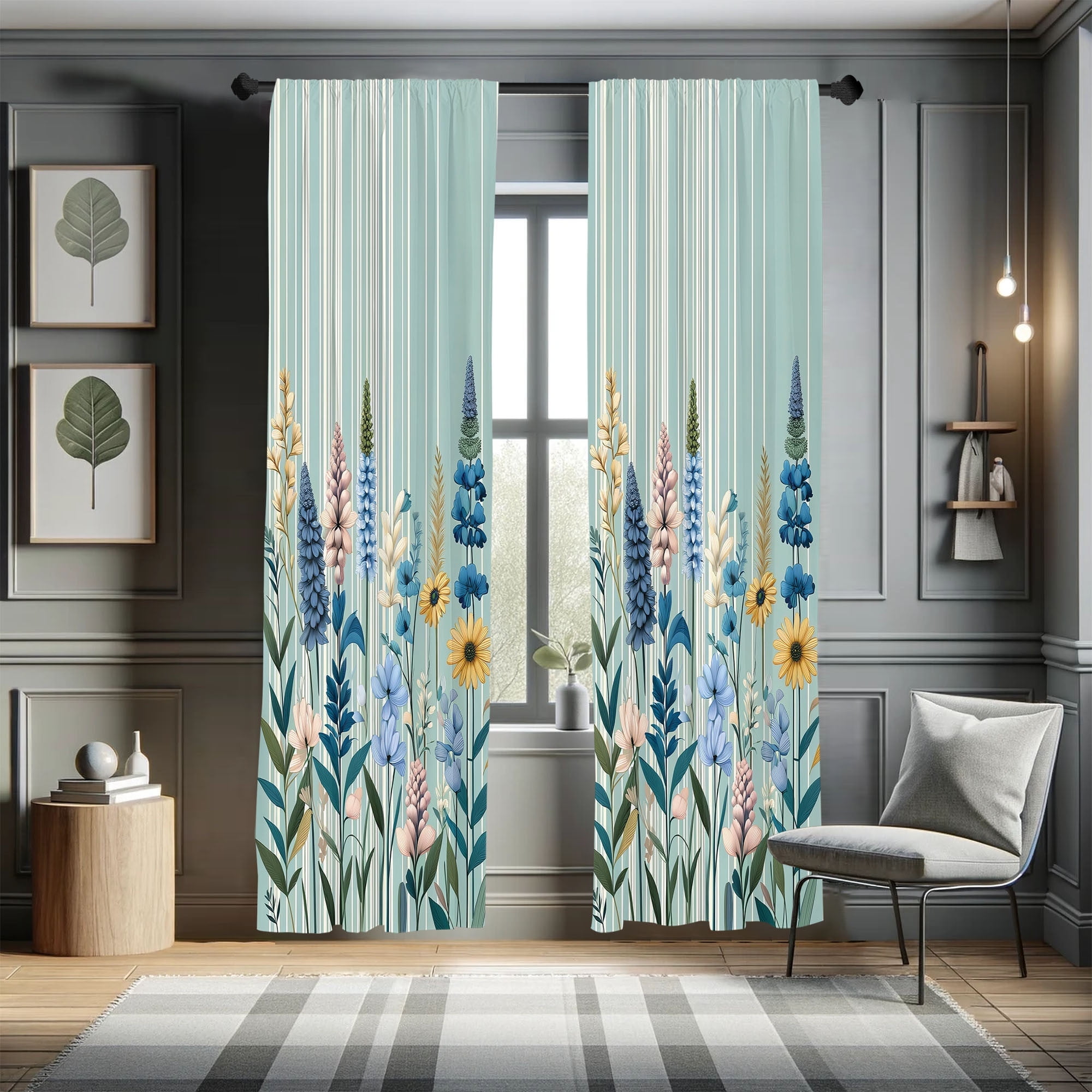 Ambesonne Spring Curtains 2 Panel Set, Modern Garden Leafy Floral, Pair ...