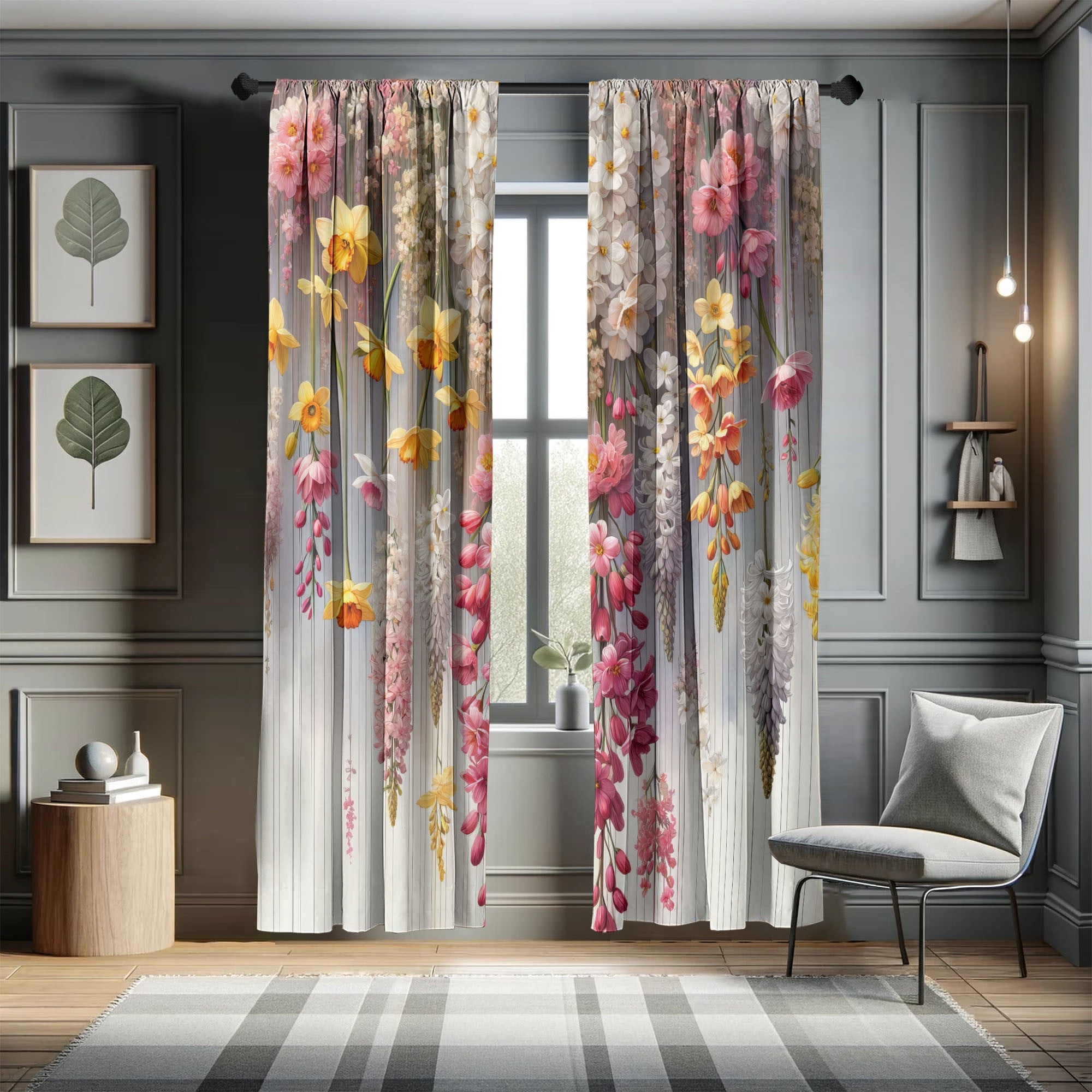 Ambesonne Spring Curtains, Farmhouse Dreamy Lavenders, Pair of 28"x63 ...