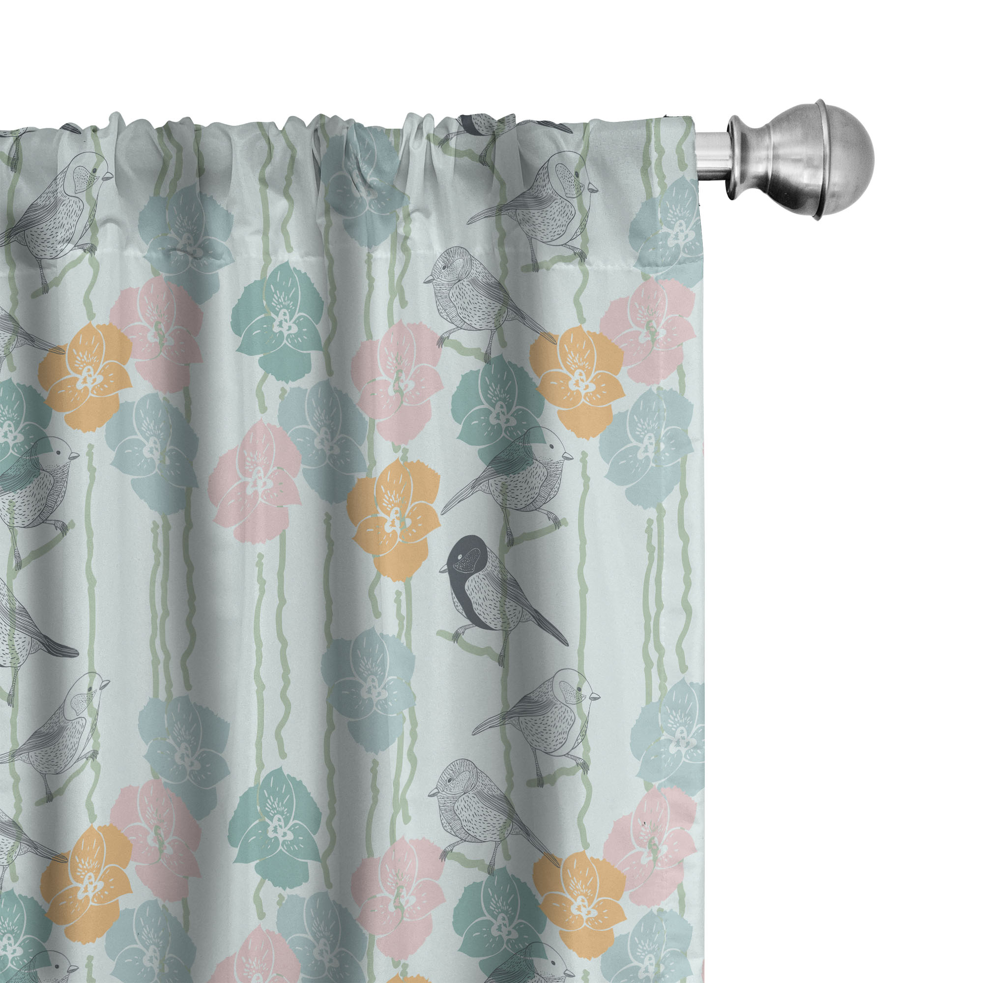 Ambesonne Spring Curtains, Flowers and Birds Nostalgia, Pair of 28"x63 ...