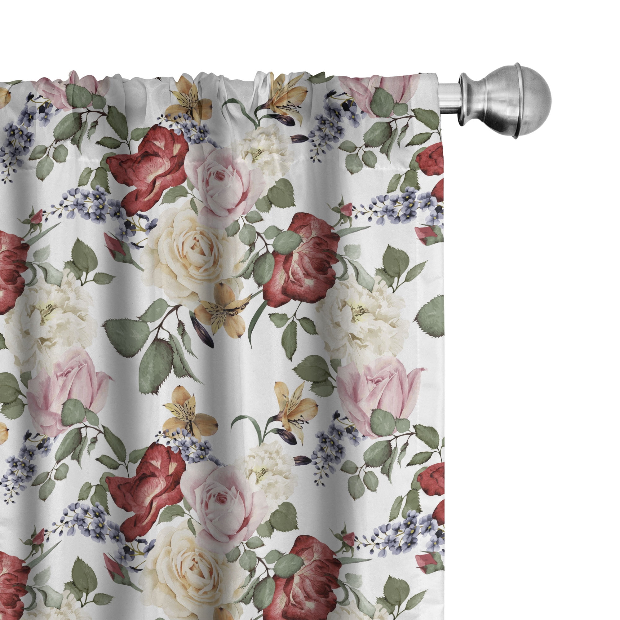 Ambesonne Spring Curtains, Lilacs Roses Flowers, Pair of 28"x63", Pale ...